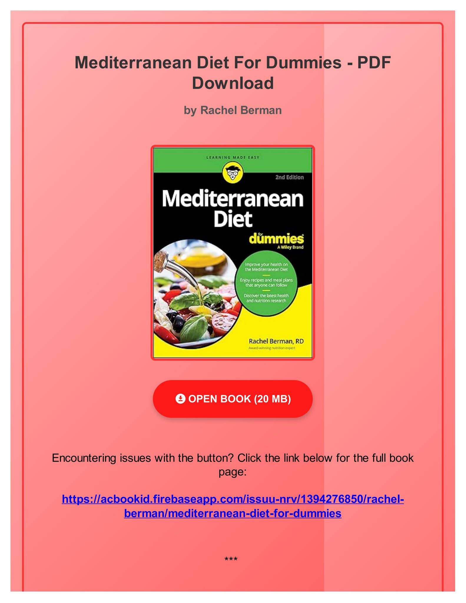 EBOOK Mediterranean Diet For Dummies by Rachel Berman by opalhanekq - Issuu