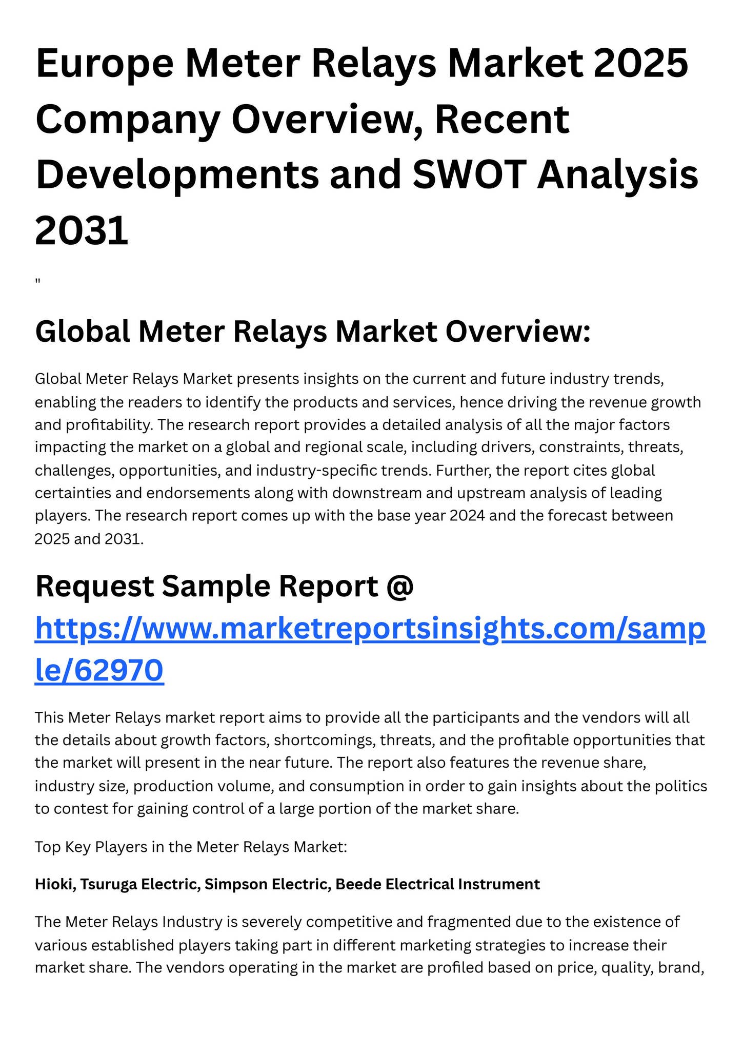 Europe Meter Relays Market 2025 Company Overview, Recent Developments ...