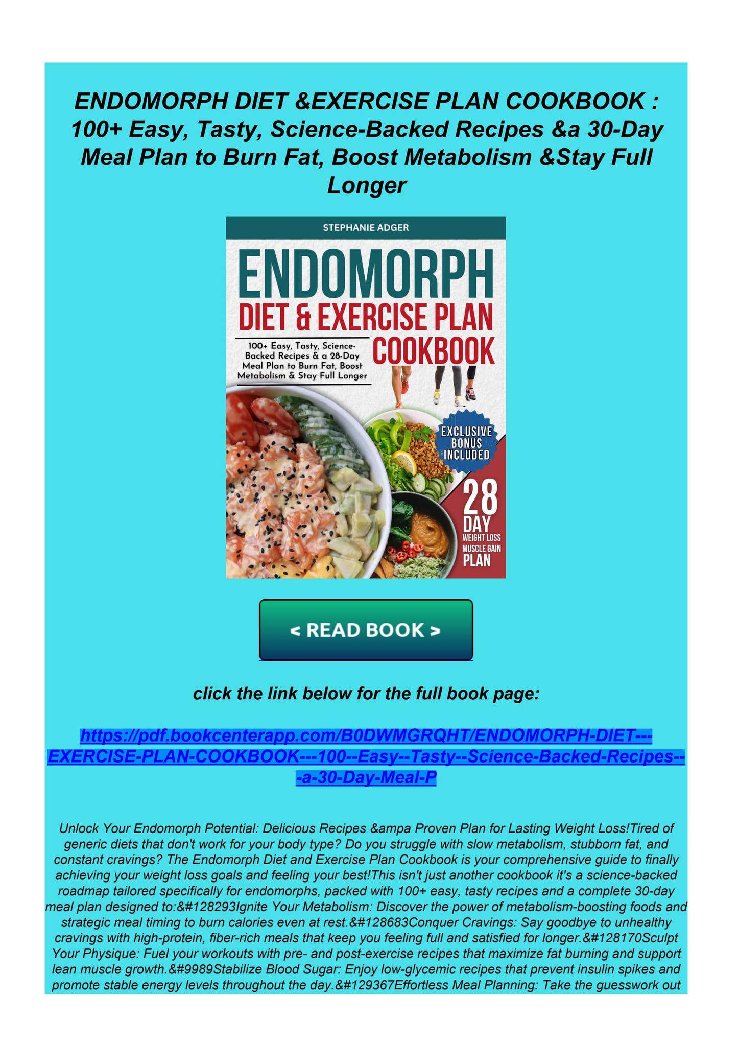 GEt PDF ENDOMORPH DIET & EXERCISE PLAN COOKBOOK : 100+ Easy, Tasty ...