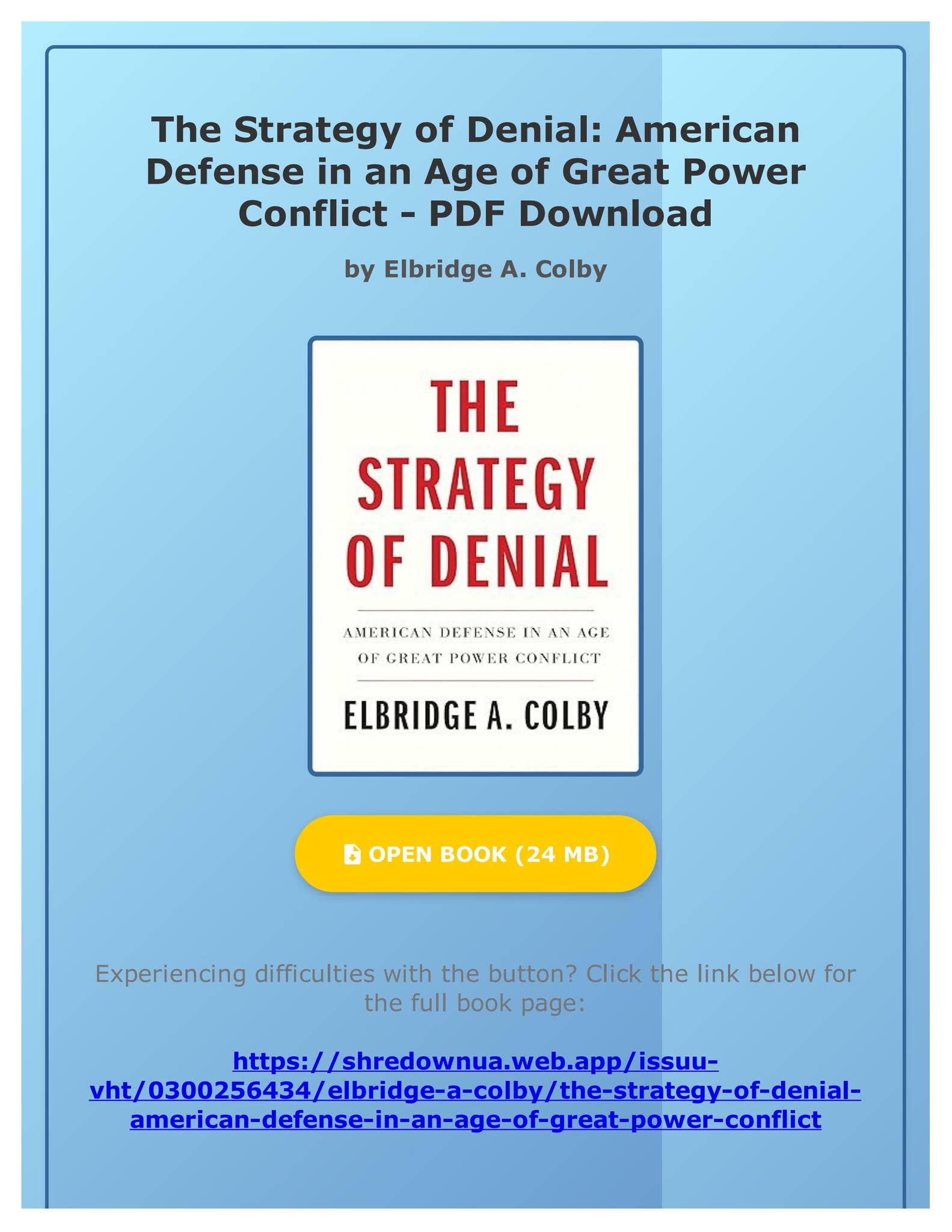 PDF The Strategy of Denial: American Defense in an Age of Great Power ...