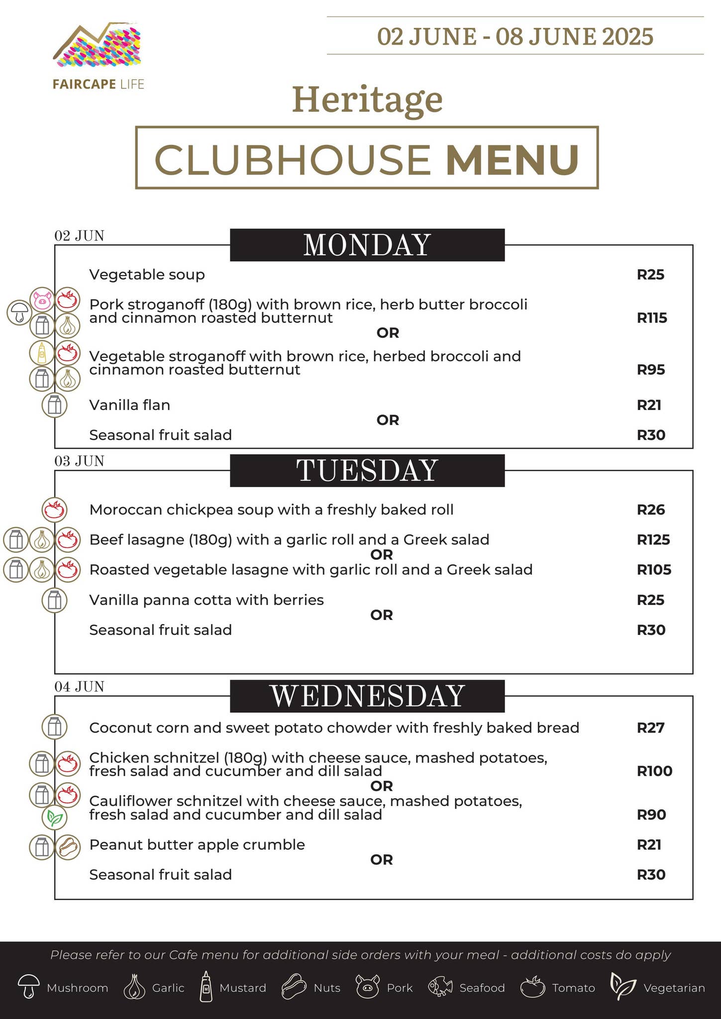 Clubhouse Menus | Heritage | June 2025 by Faircape-Group - Issuu