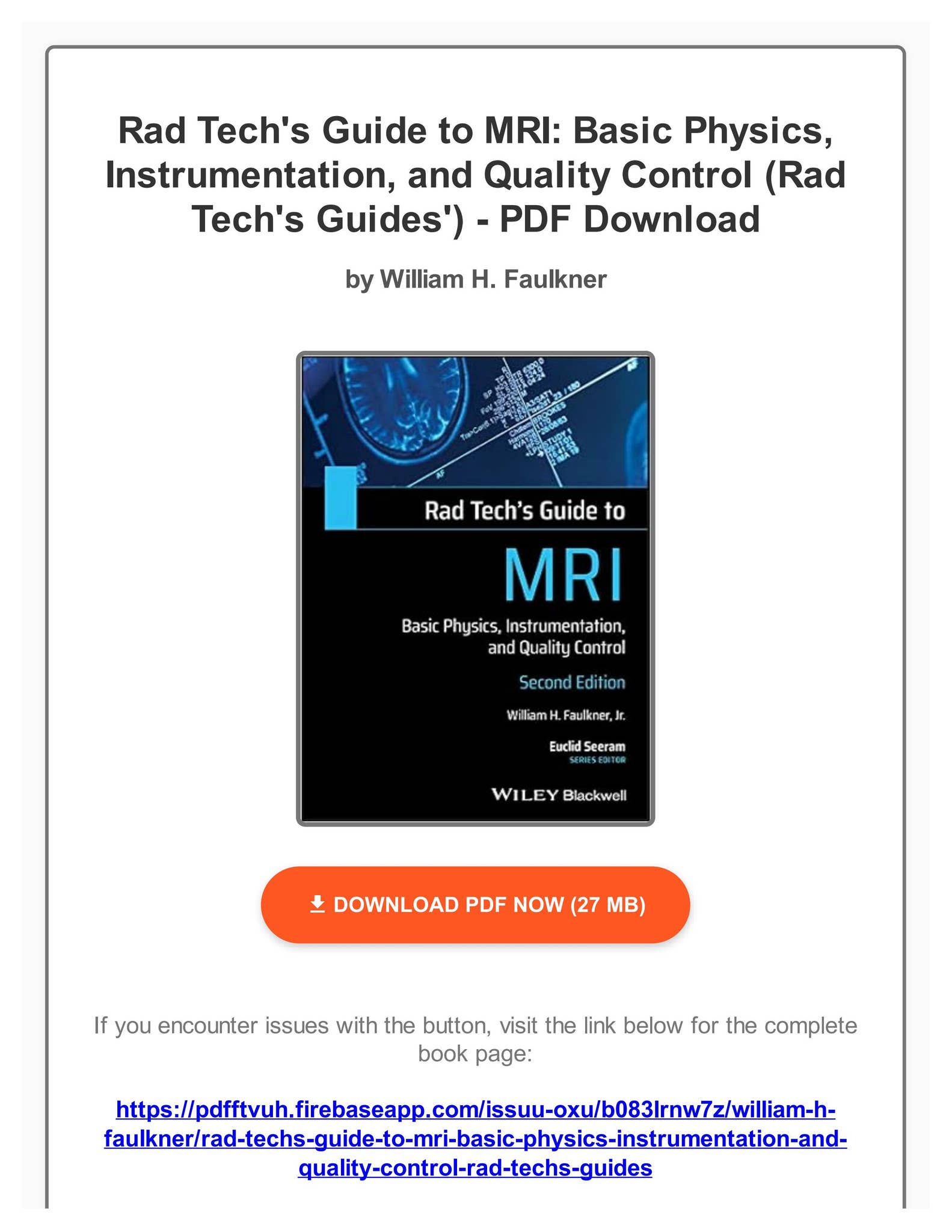 PDF Rad Tech's Guide to MRI: Basic Physics, Instrumentation, and ...