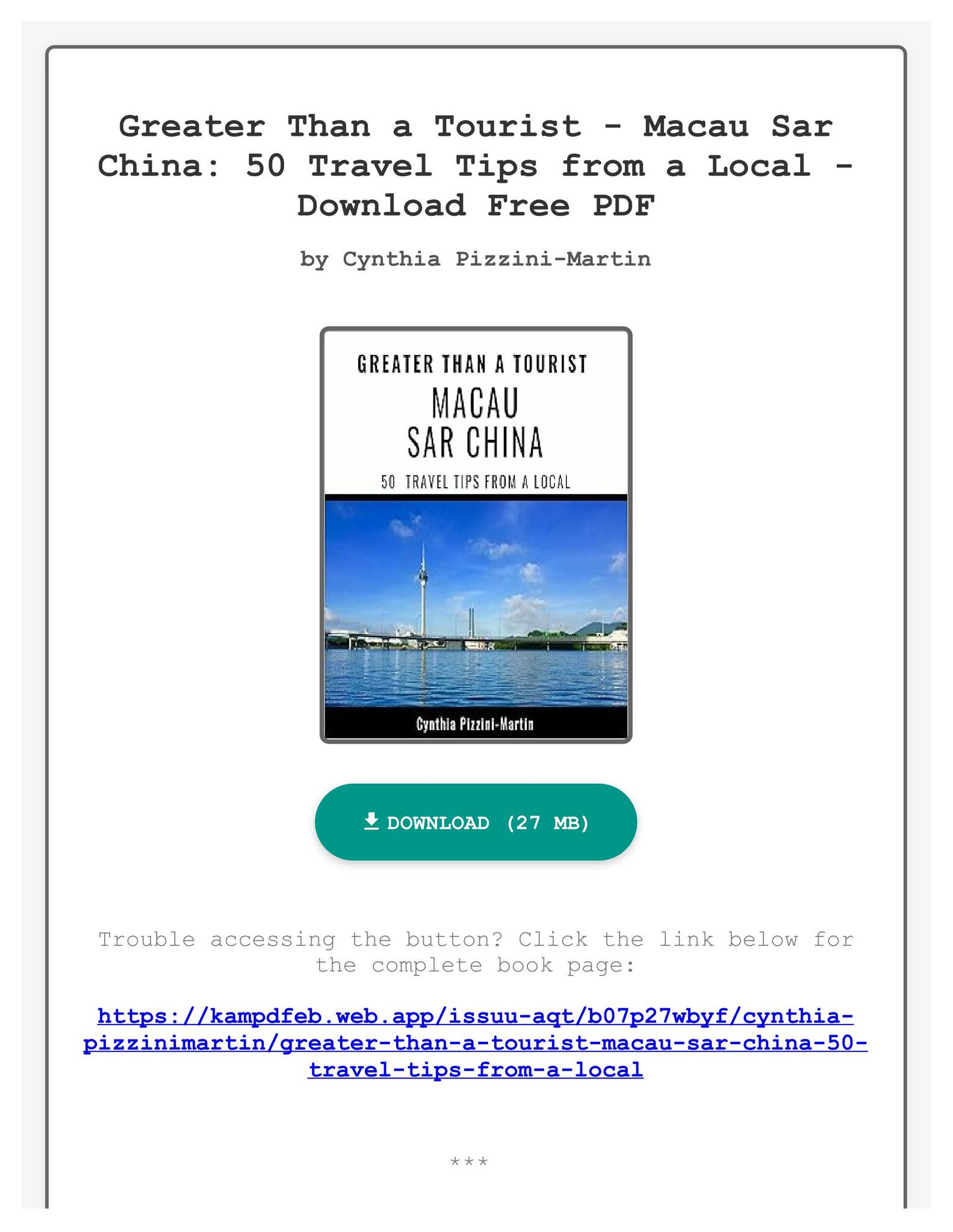 (Free PDF) Greater Than a Tourist - Macau Sar China: 50 Travel Tips ...