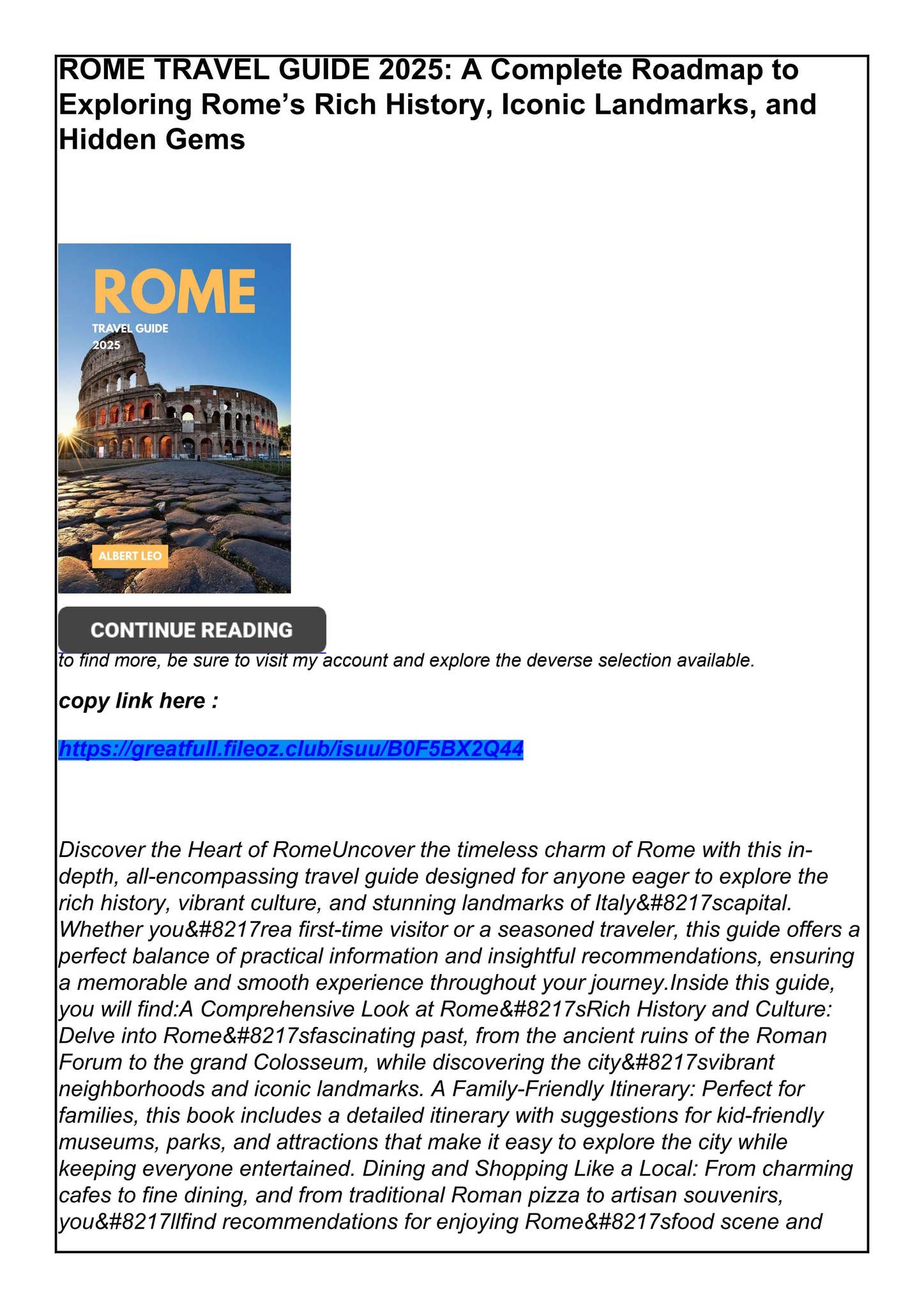 Full ROME TRAVEL GUIDE 2025: A Complete Roadmap to Exploring Rome’s ...