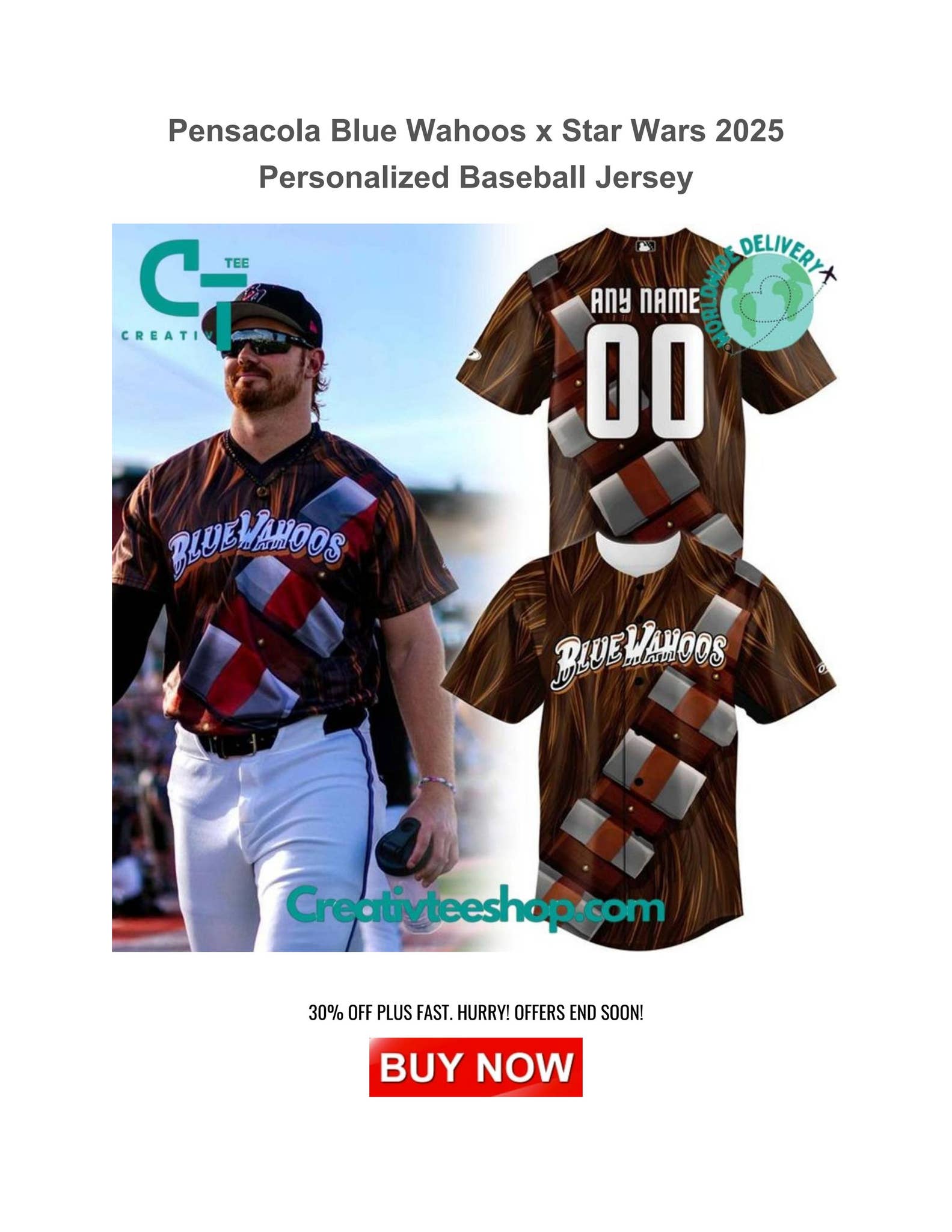 Pensacola Blue Wahoos x Star Wars 2025 Personalized Baseball Jersey by ...