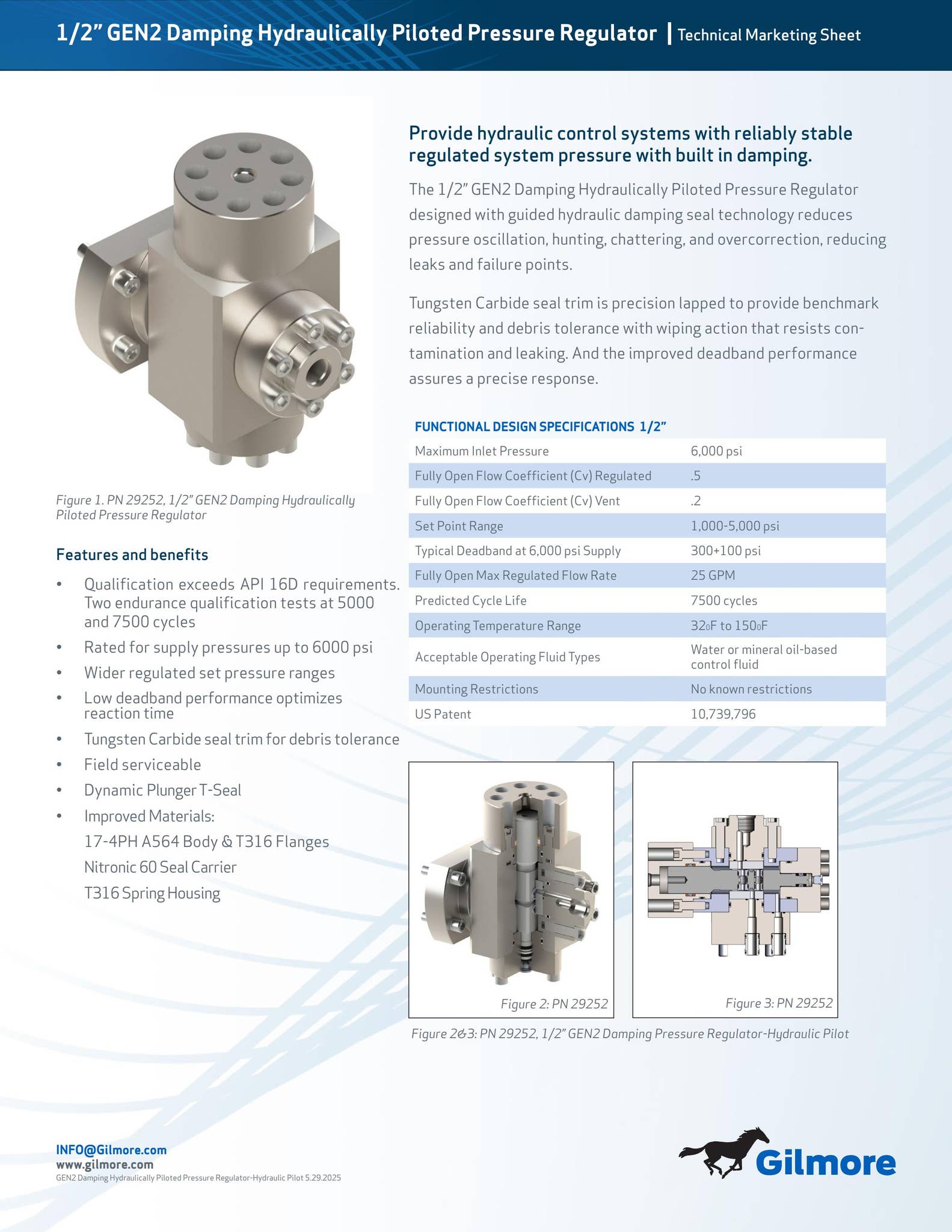 Gilmore GEN2 .5 Damping Hydraulically Piloted Pressure Regulator ...