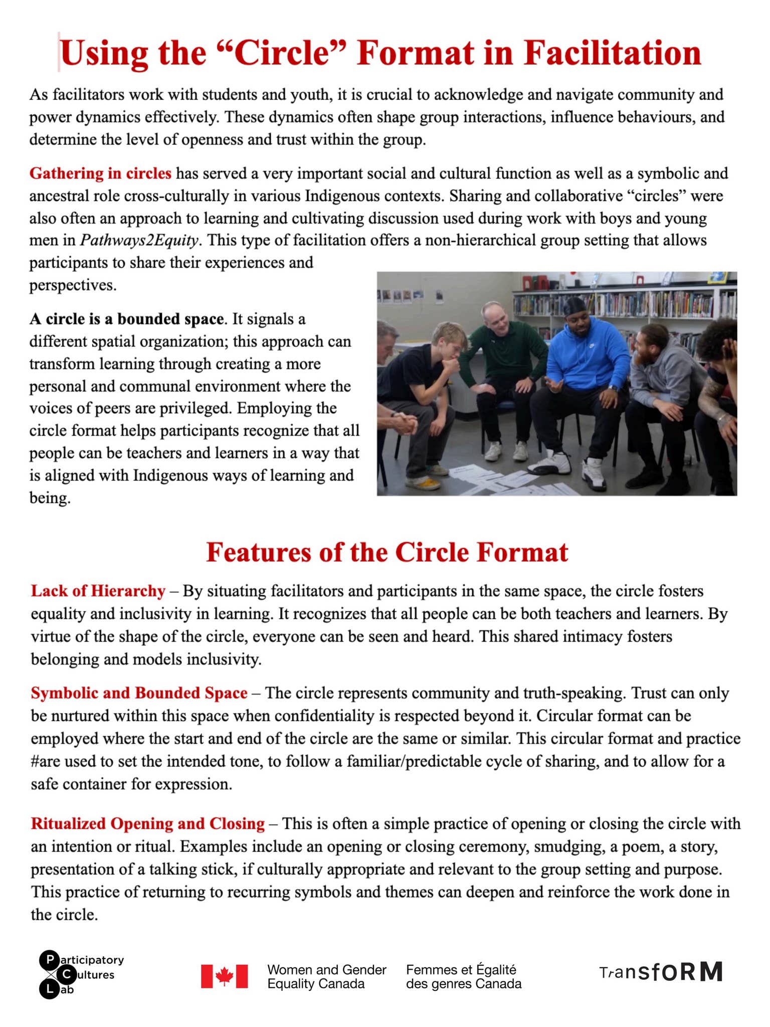 Using the "Circle" format in Facilitation Resource by Participatory ...