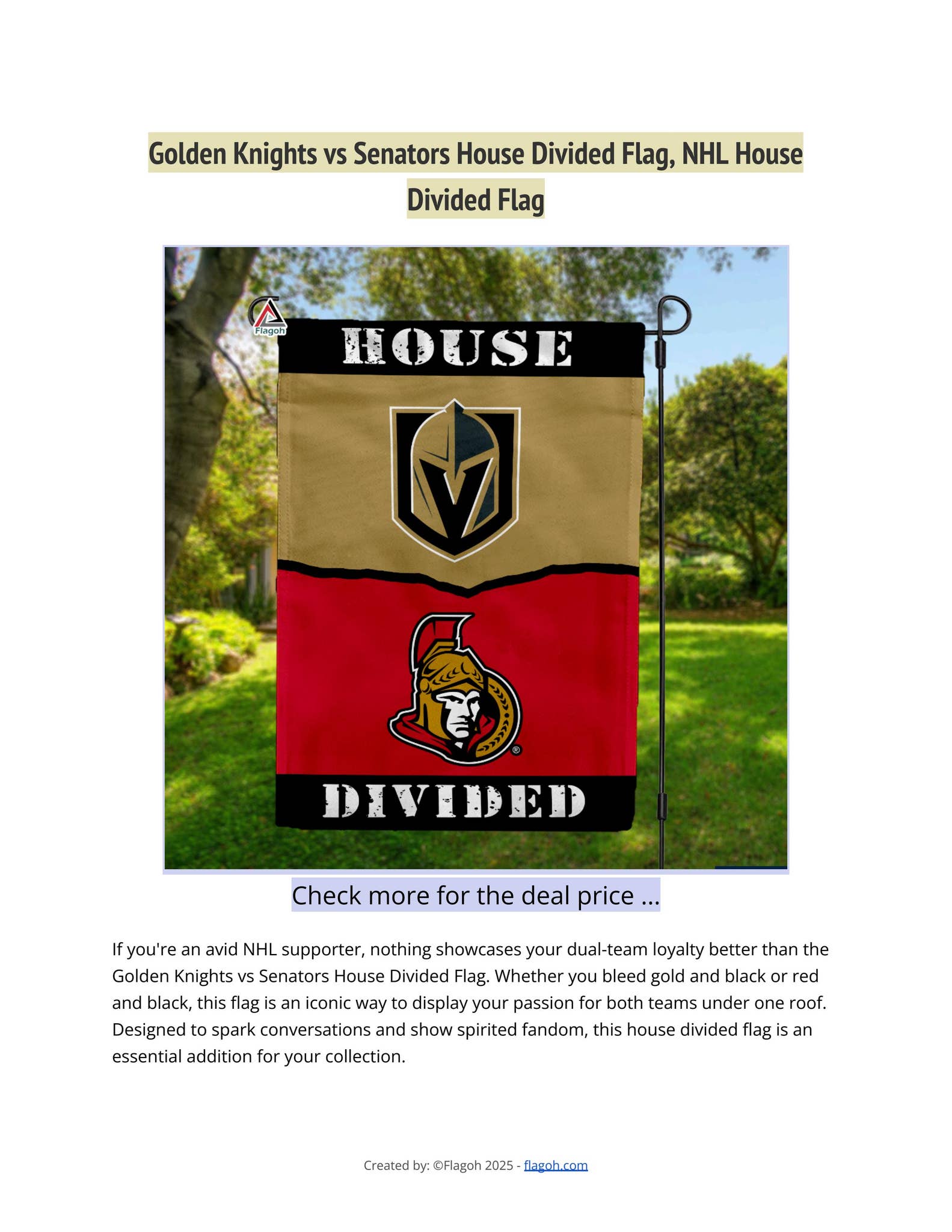 Golden Knights vs Senators House Divided Flag - Ultimate NHL Fans ...