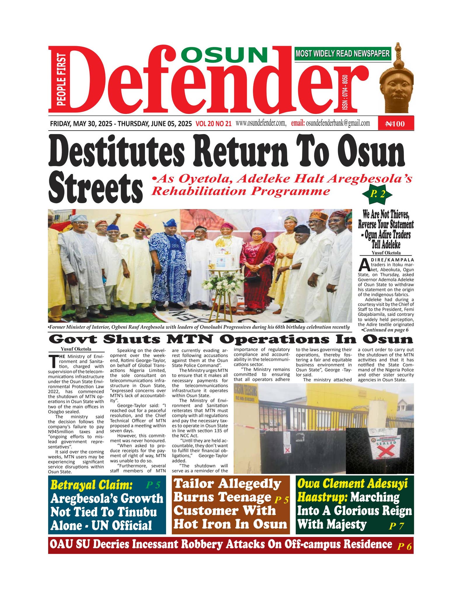 Osun Defender Newspaper Online Version of May 30, 2025 by Osun Defender ...