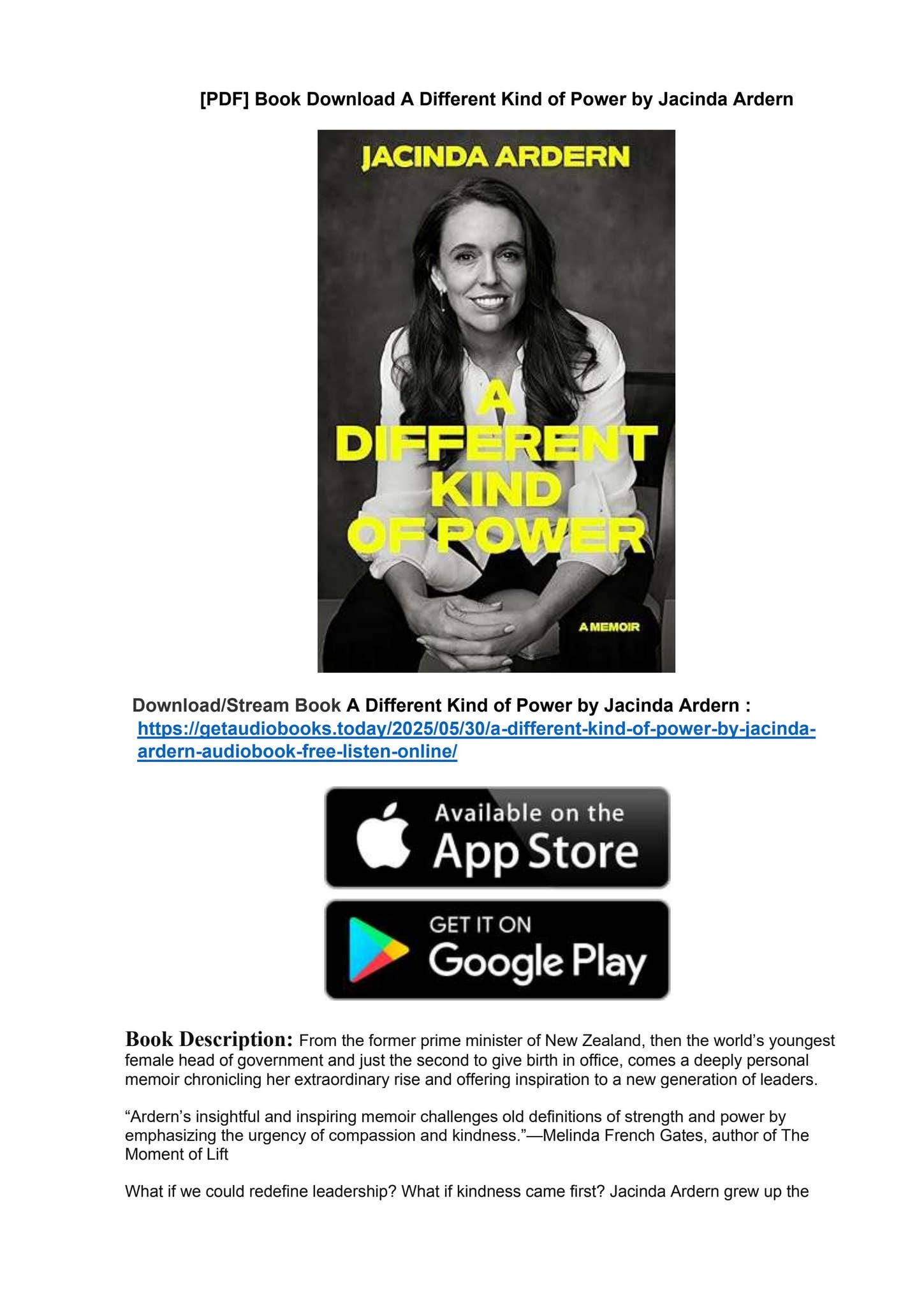 (PDF) Book Download A Different Kind of Power by Jacinda Ardern by John ...