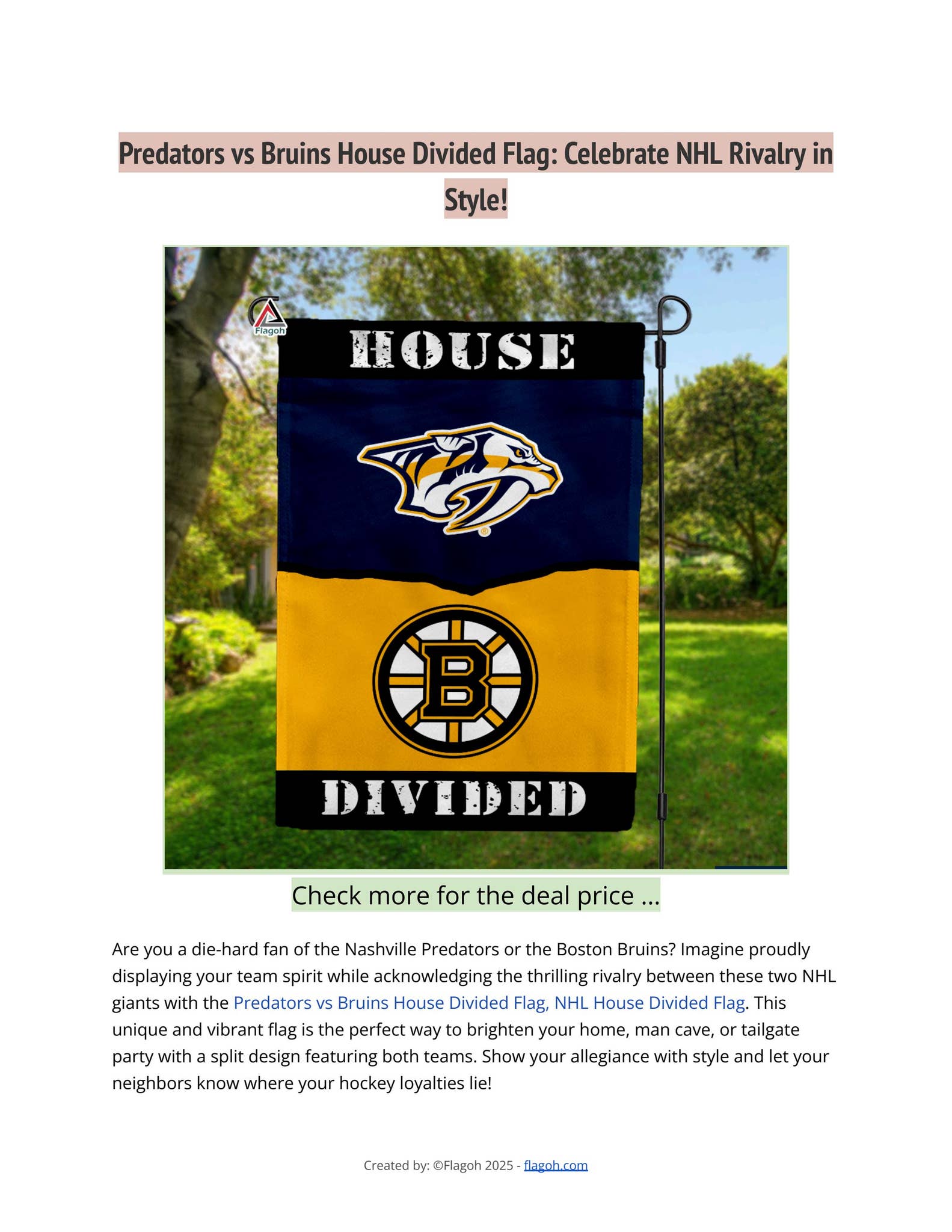 Predators vs Bruins House Divided Flag: Celebrate NHL Rivalry in Style ...