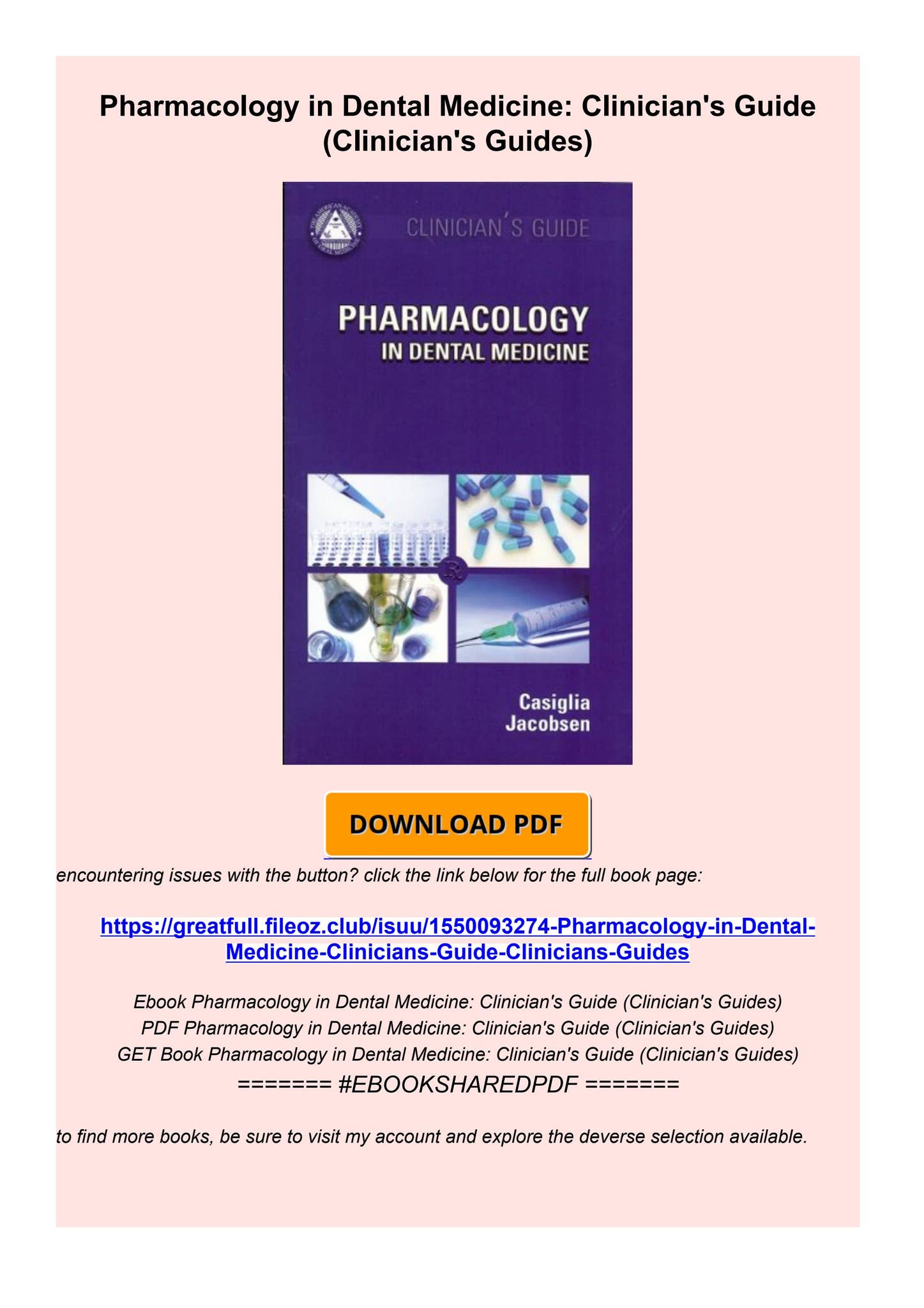 DOWNLOAD PDF Pharmacology in Dental Medicine: Clinician's Guide ...