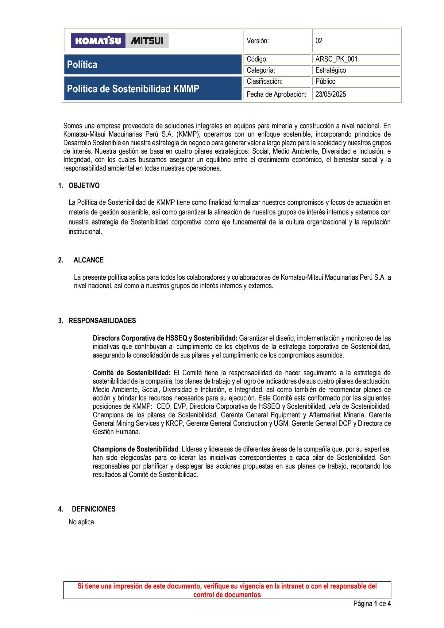 Política de Sostenibilidad KMMP by Komatsu-Mitsui Maquinarias Perú - Issuu