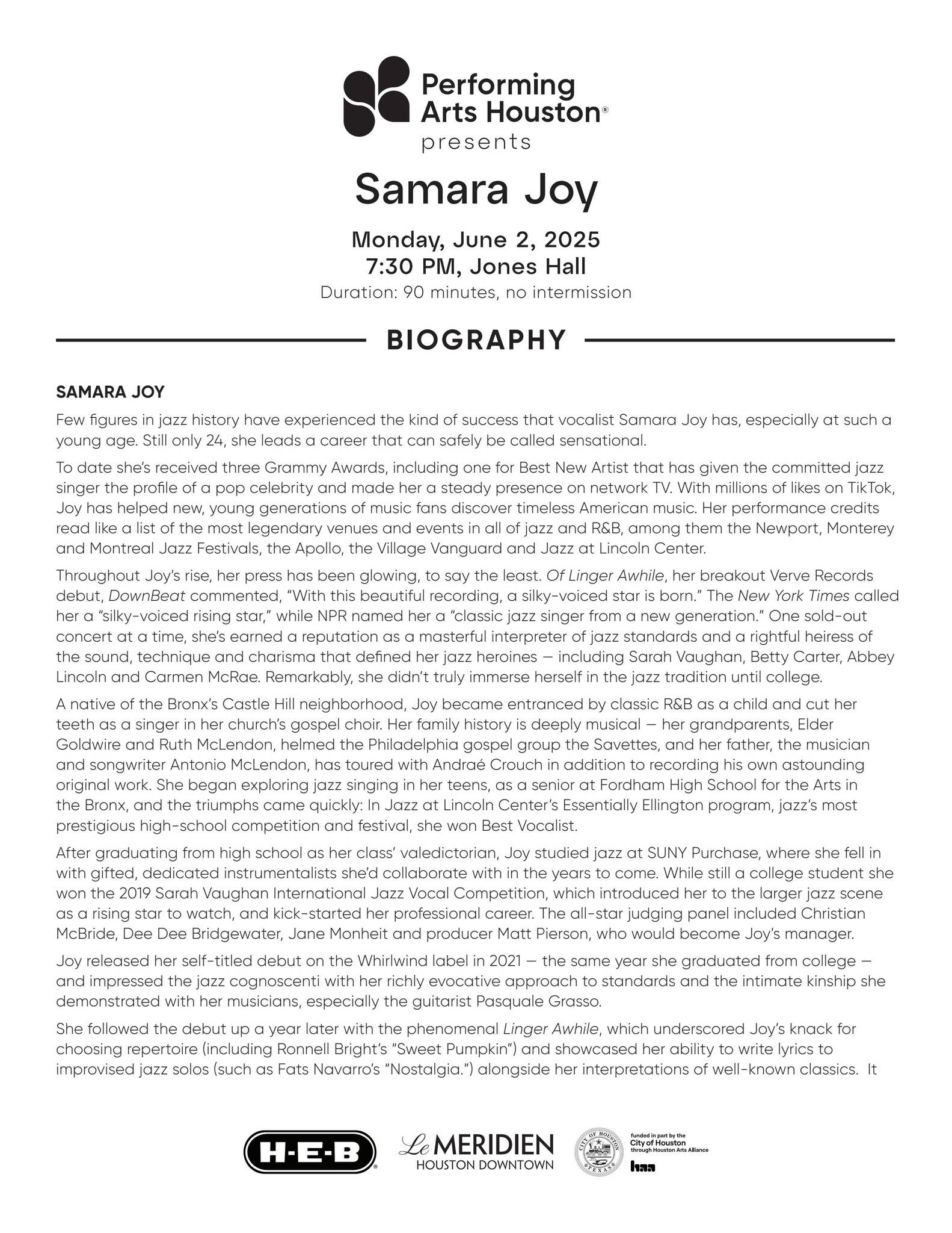 Samara Joy | Presented by Performing Arts Houston by Performing Arts ...