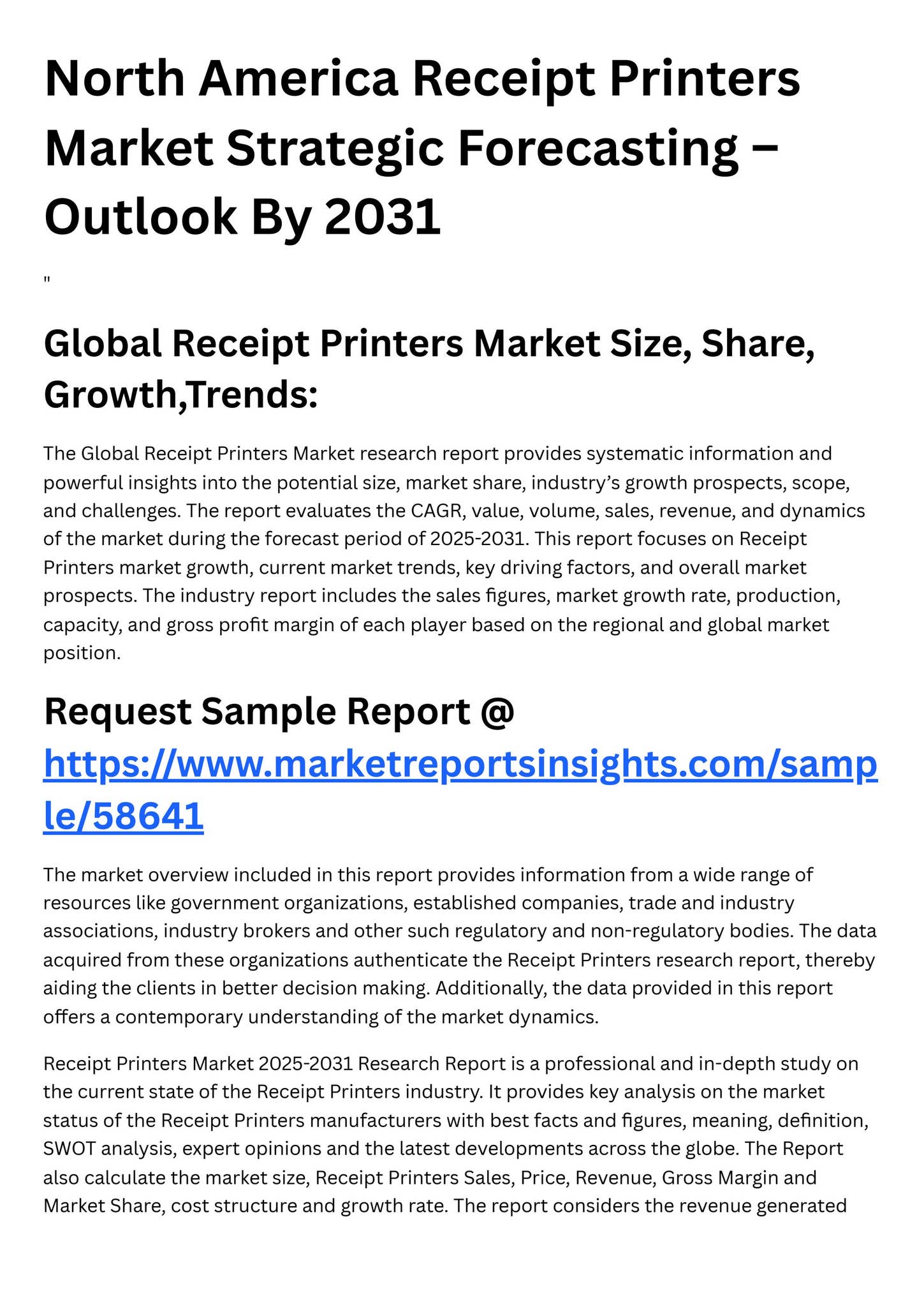 North America Receipt Printers Market Strategic Forecasting – Outlook ...
