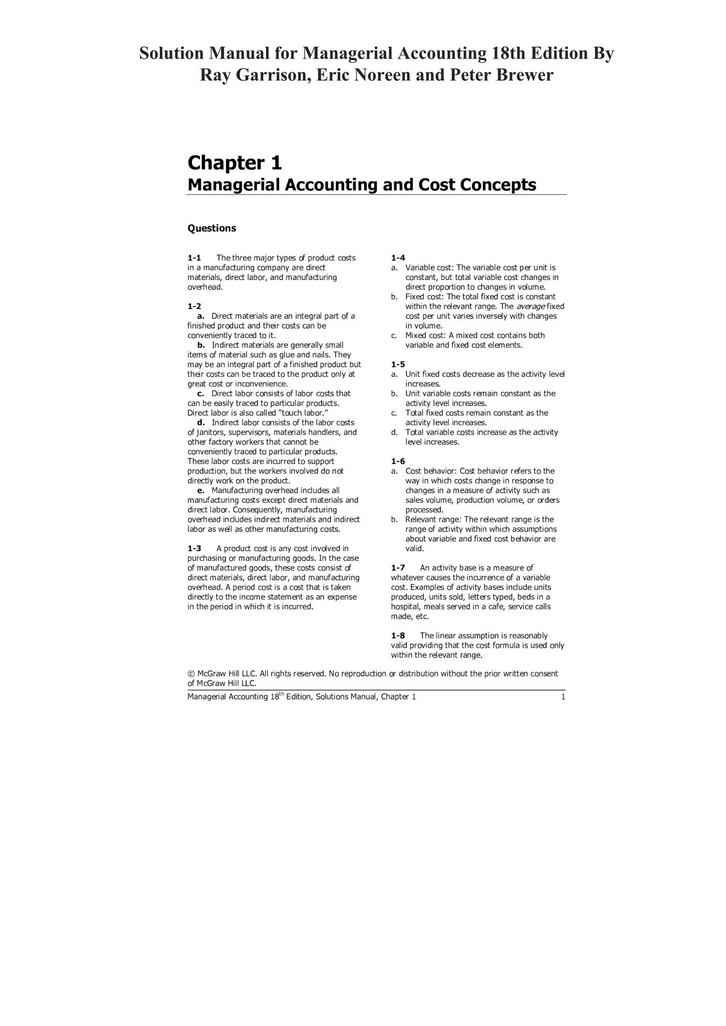 Managerial Accounting 18th Edition By Ray Garrison, Eric Noreen and ...
