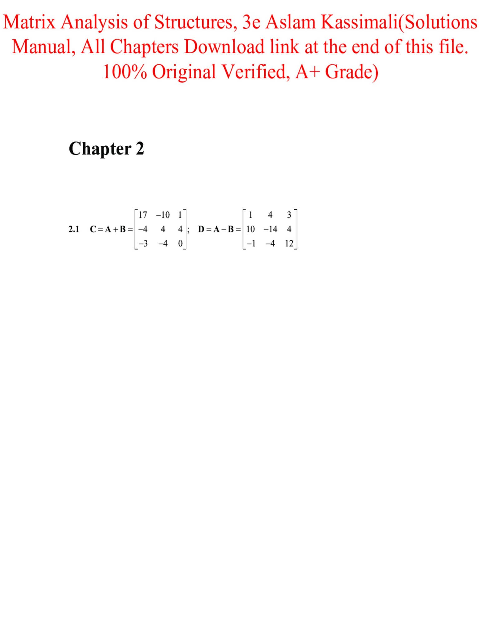 Solutions Manual for Matrix Analysis of Structures 3rd Edition By Aslam ...