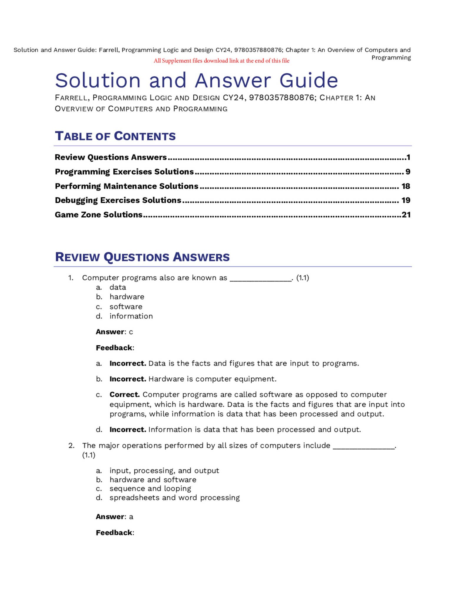 Solutions Manual for Programming Logic & Design 10th Edition By Joyce Farrell | All Chapters ...