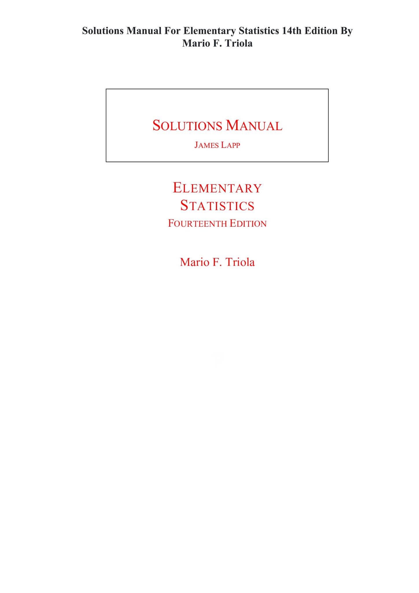 Solutions Manual for Elementary Statistics 14th Edition By Mario F ...