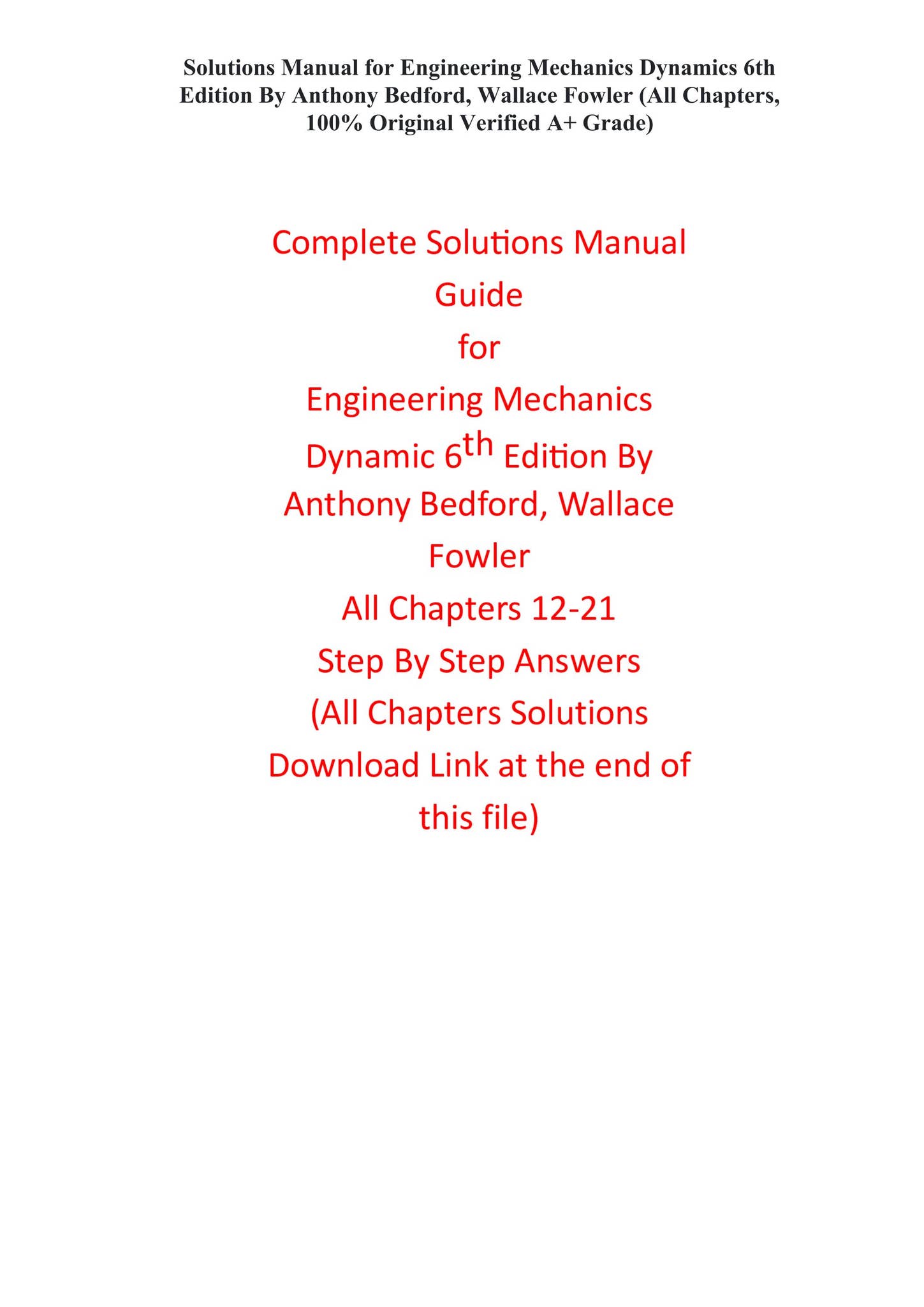 Solutions Manual for Engineering Mechanics Dynamics 6th Edition By ...