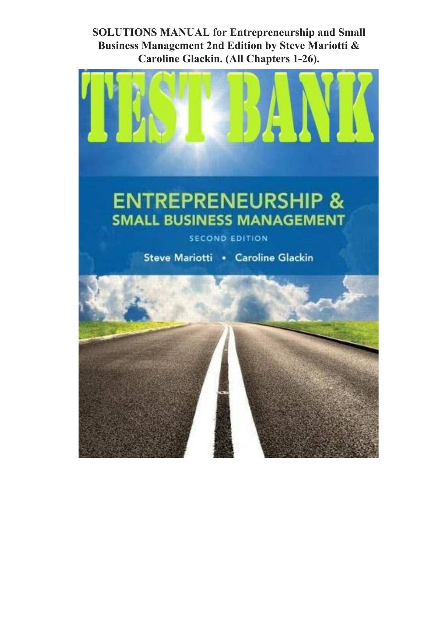 SOLUTIONS MANUAL for Entrepreneurship and Small Business Management 2nd ...