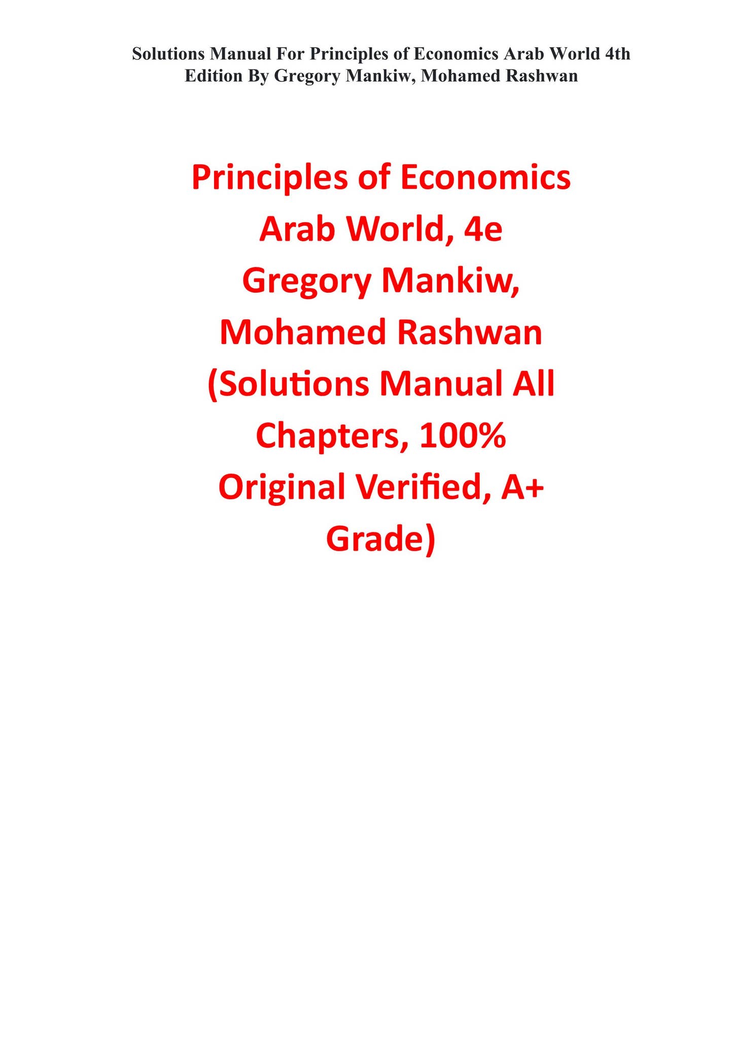 Solutions Manual For Principles of Economics Arab World 4th Edition By ...