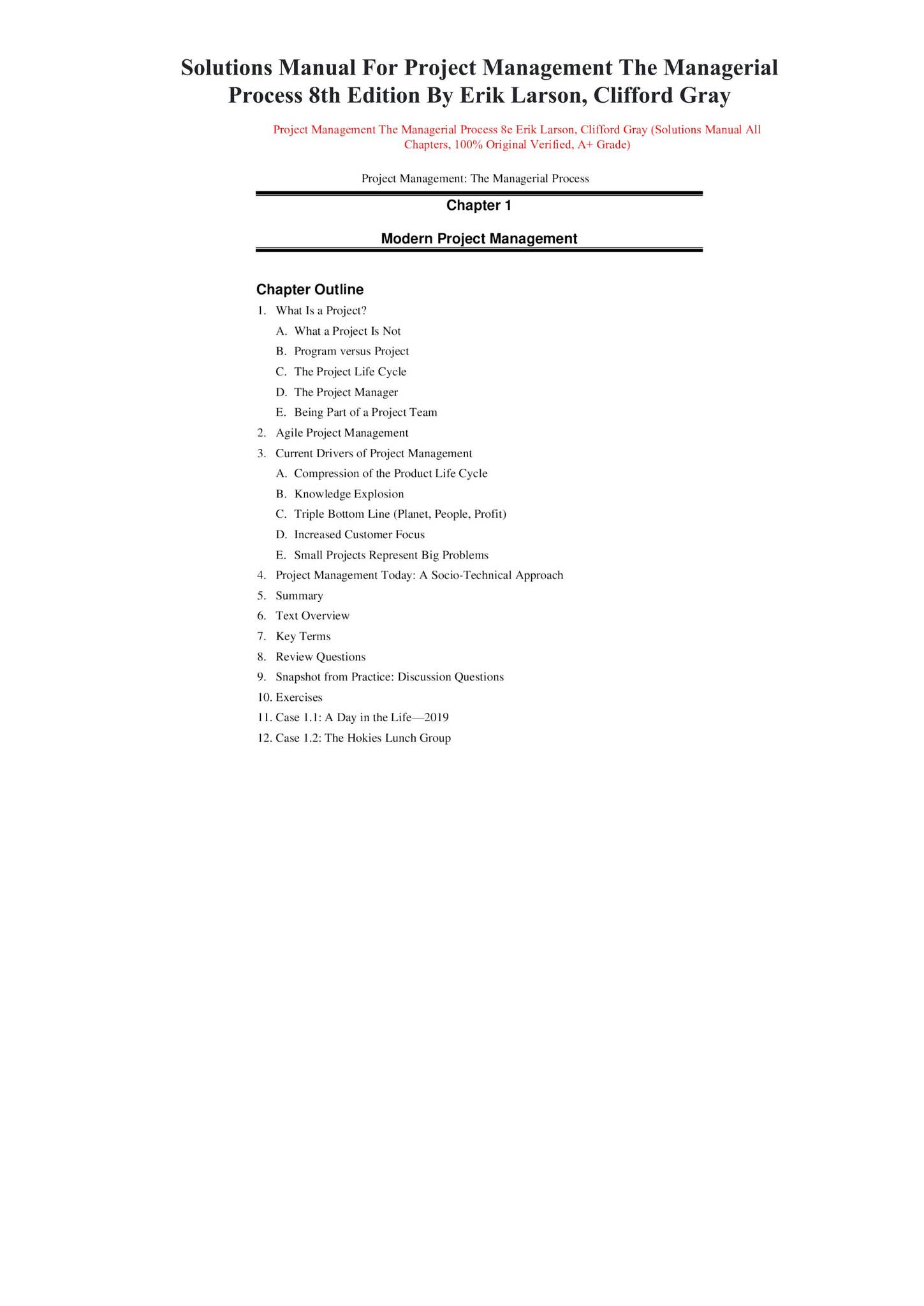 Solutions Manual For Project Management The Managerial Process 8th ...