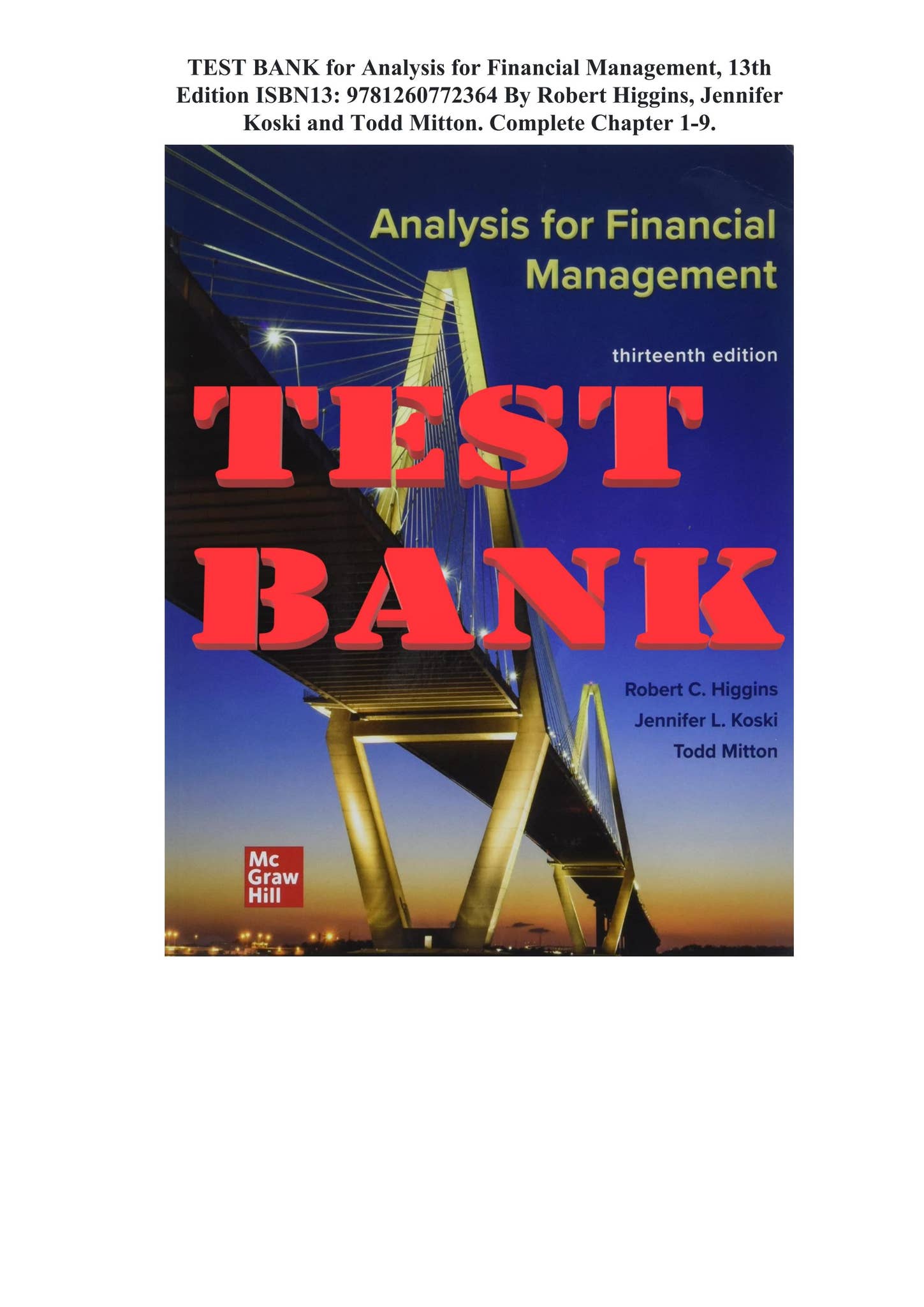 TEST BANK for Analysis for Financial Management, 13th Edition by Robert ...