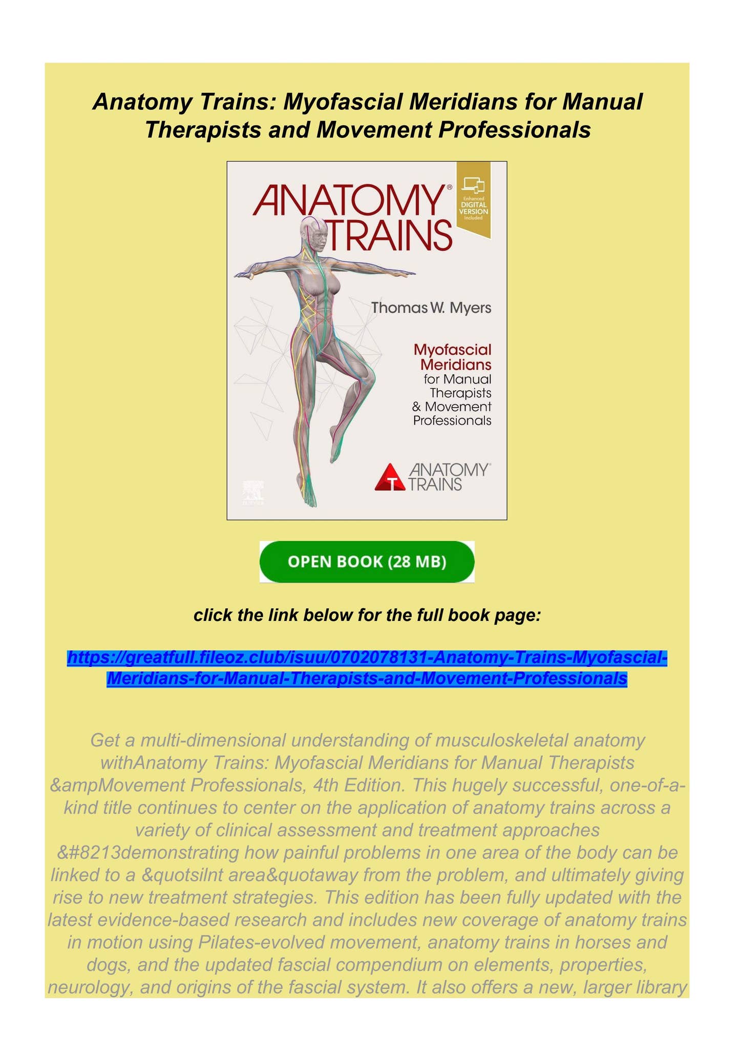 read pdf Anatomy Trains: Myofascial Meridians for Manual Therapists and ...