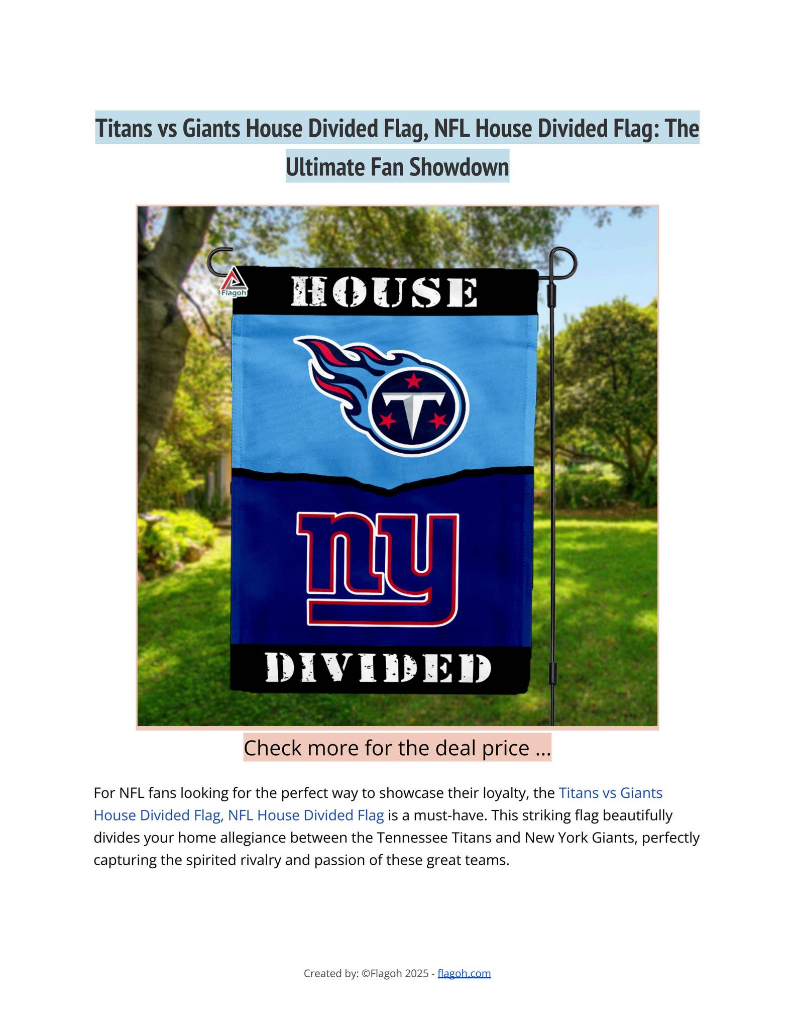 Titans vs Giants House Divided Flag, NFL House Divided Flag: The ...