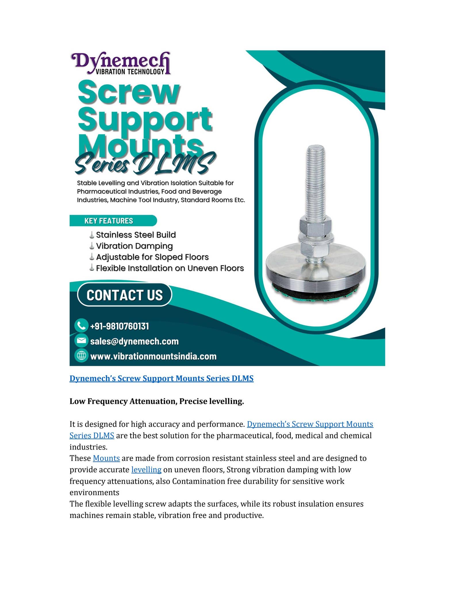 Dynemech’s Screw Support Mounts Series DLMS by Dynemech AntiVibration ...