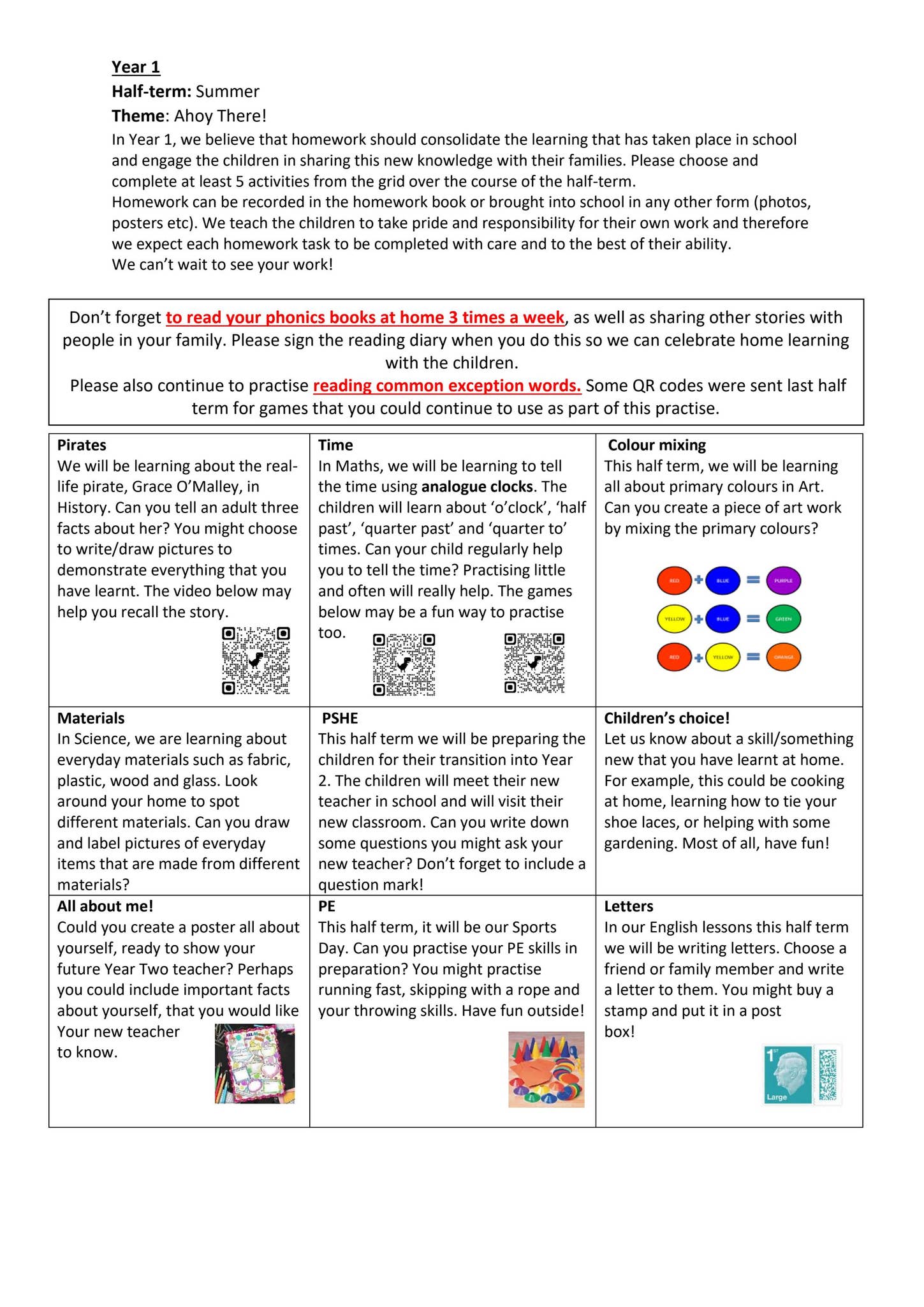 Year 1 Summer 2 Homework Overview by Schudio - Issuu