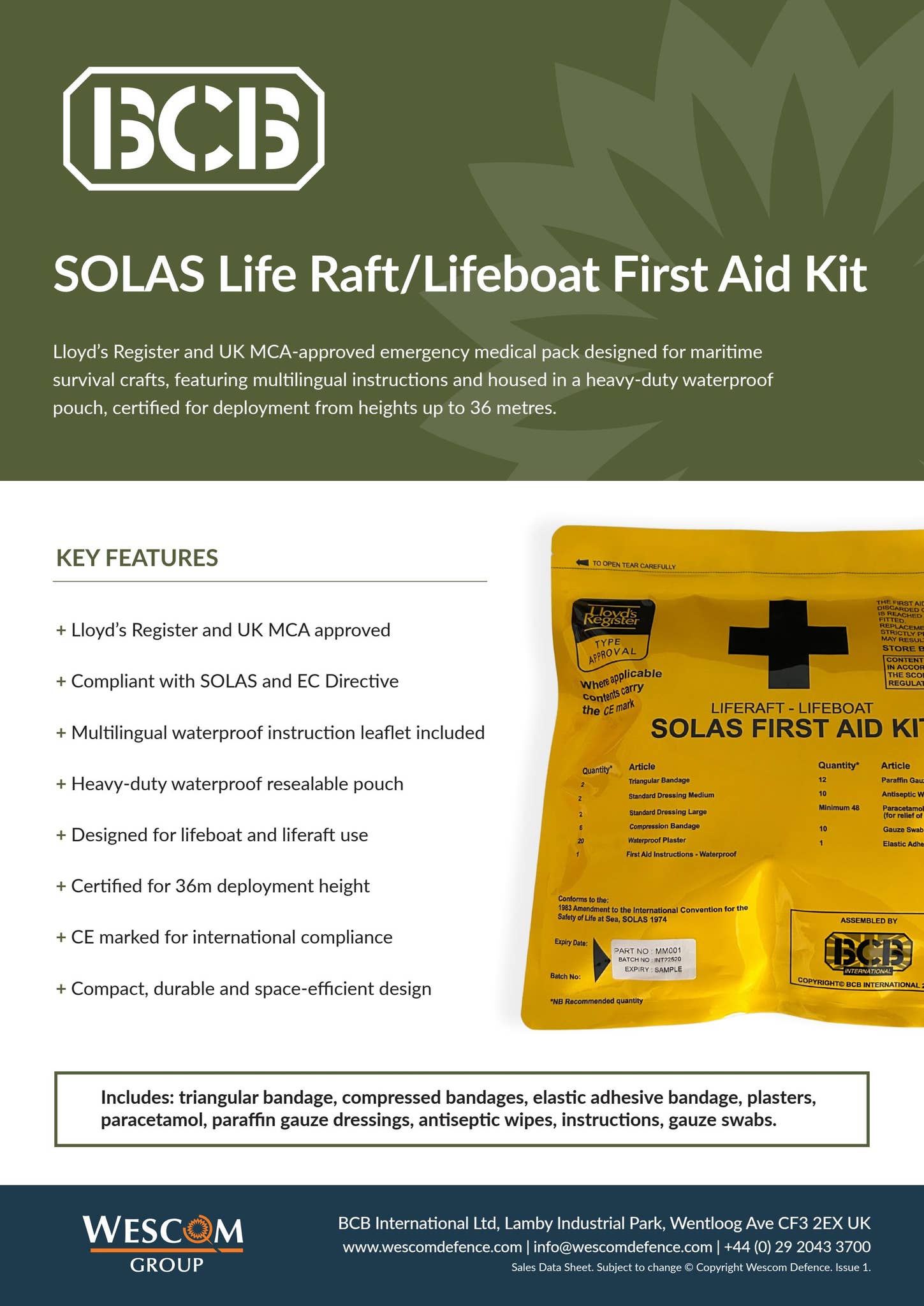 SOLAS Life Raft & Lifeboat First Aid Kit by Wescom Group - Issuu