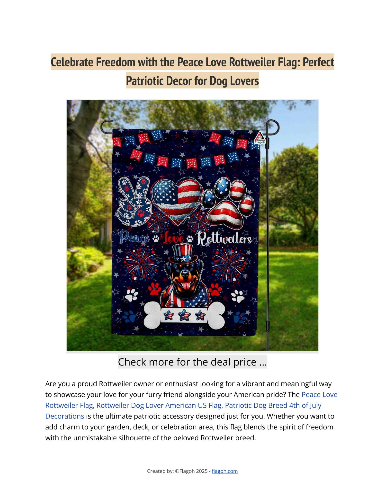 Celebrate Freedom with the Peace Love Rottweiler Flag: Perfect ...