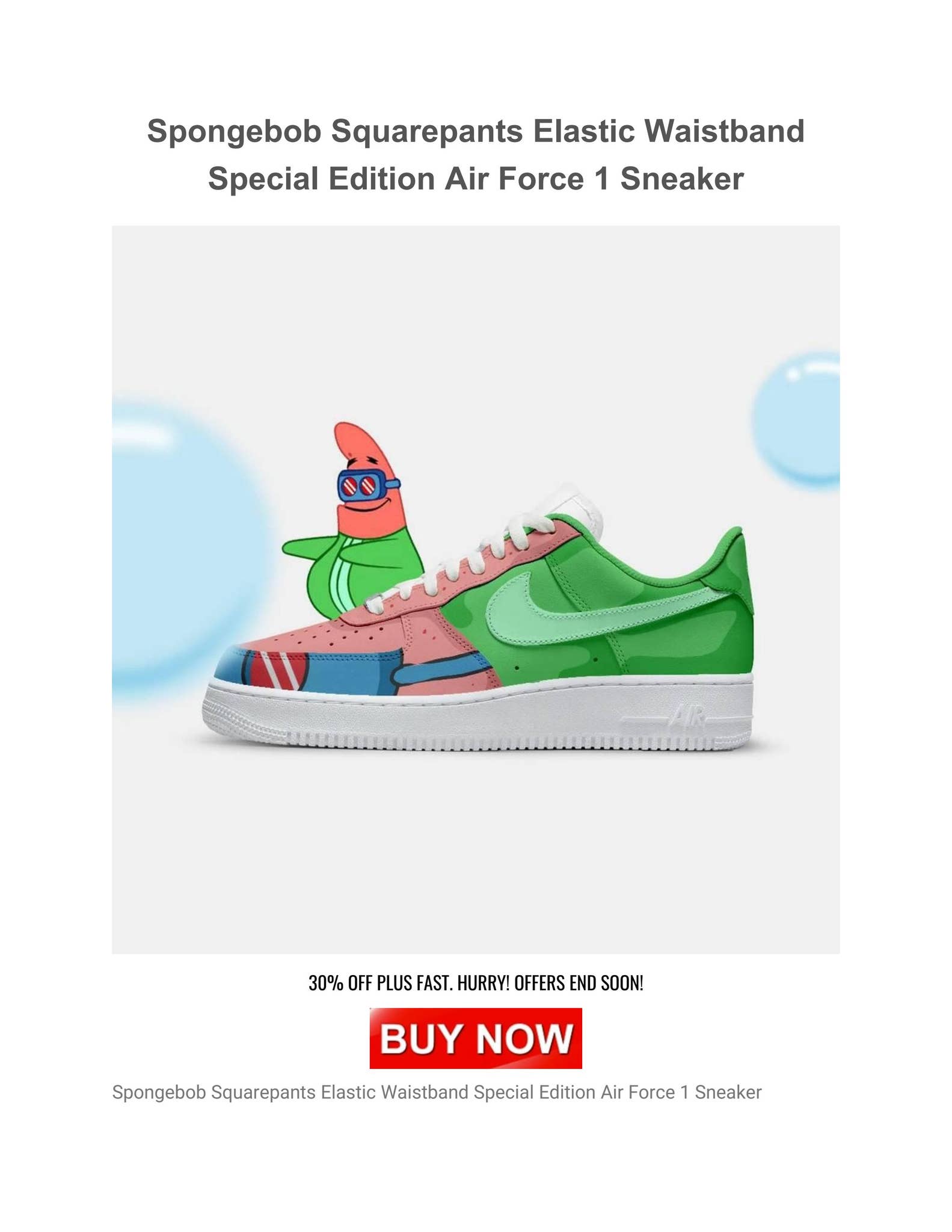 Spongebob Squarepants Elastic Waistband Special Edition Air Force 1 ...