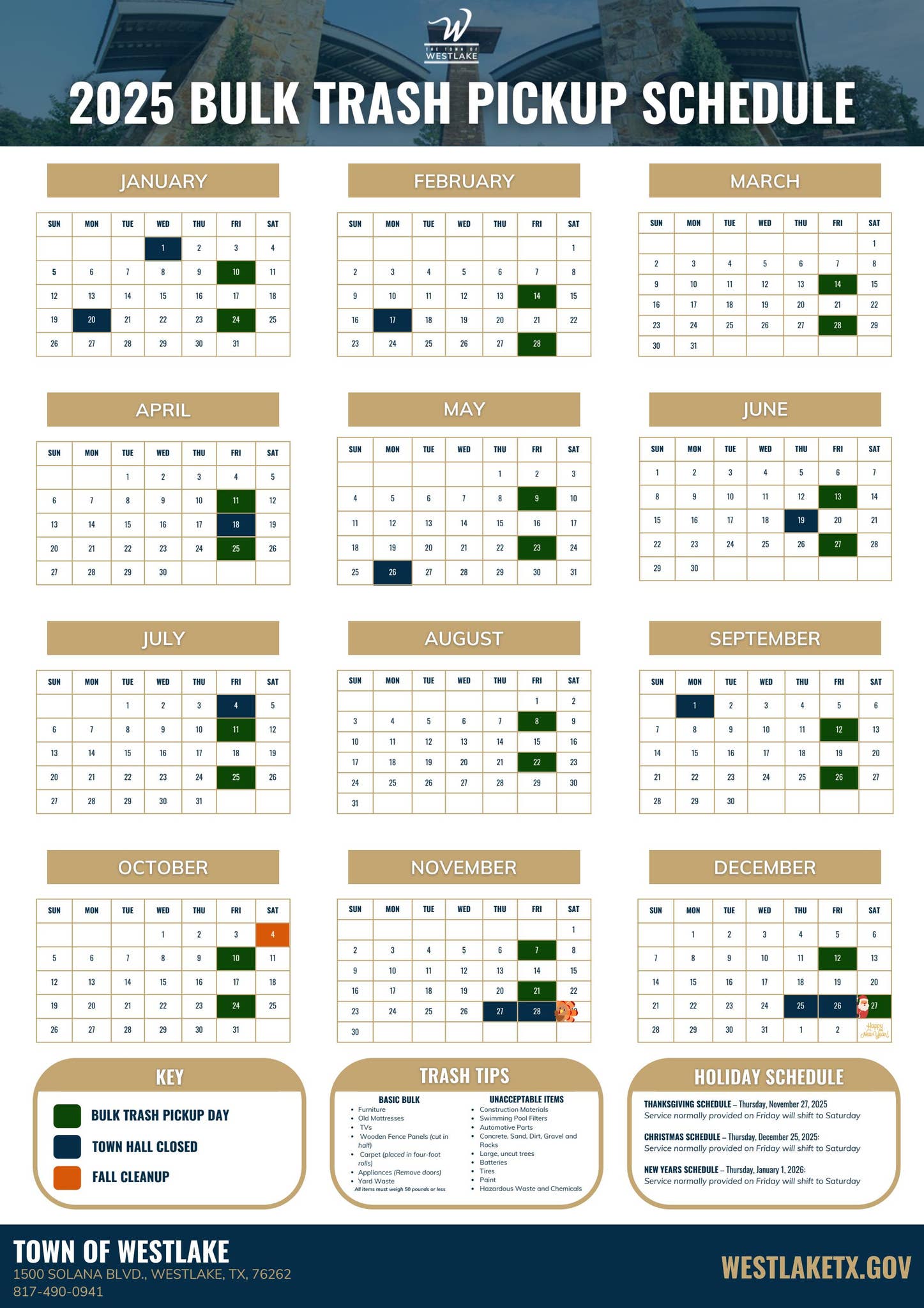 Town of Westlake Bulk Trash Pickup Schedule 2025 by townofwestlaketx ...