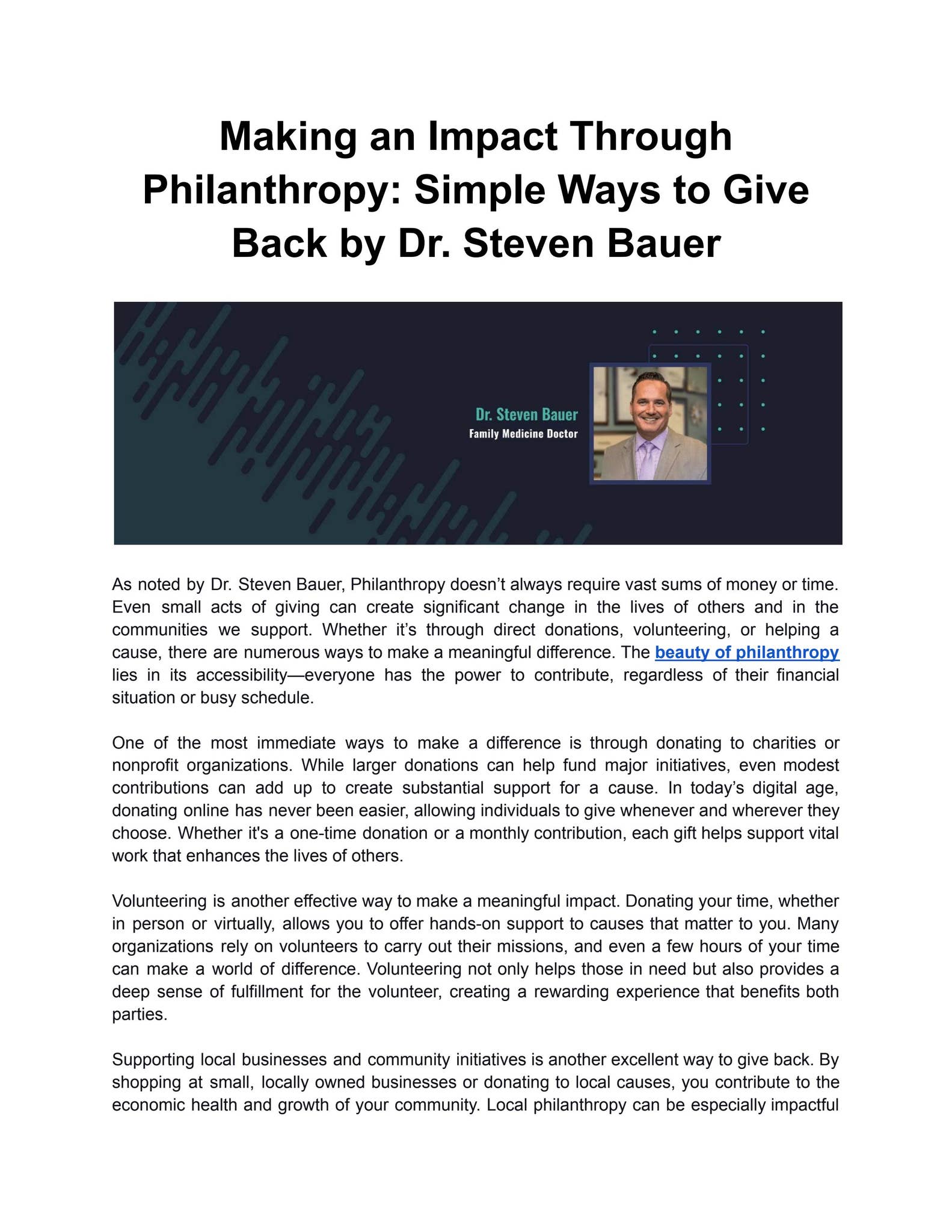 Making an Impact Through Philanthropy_ Simple Ways to Give Back by Dr ...