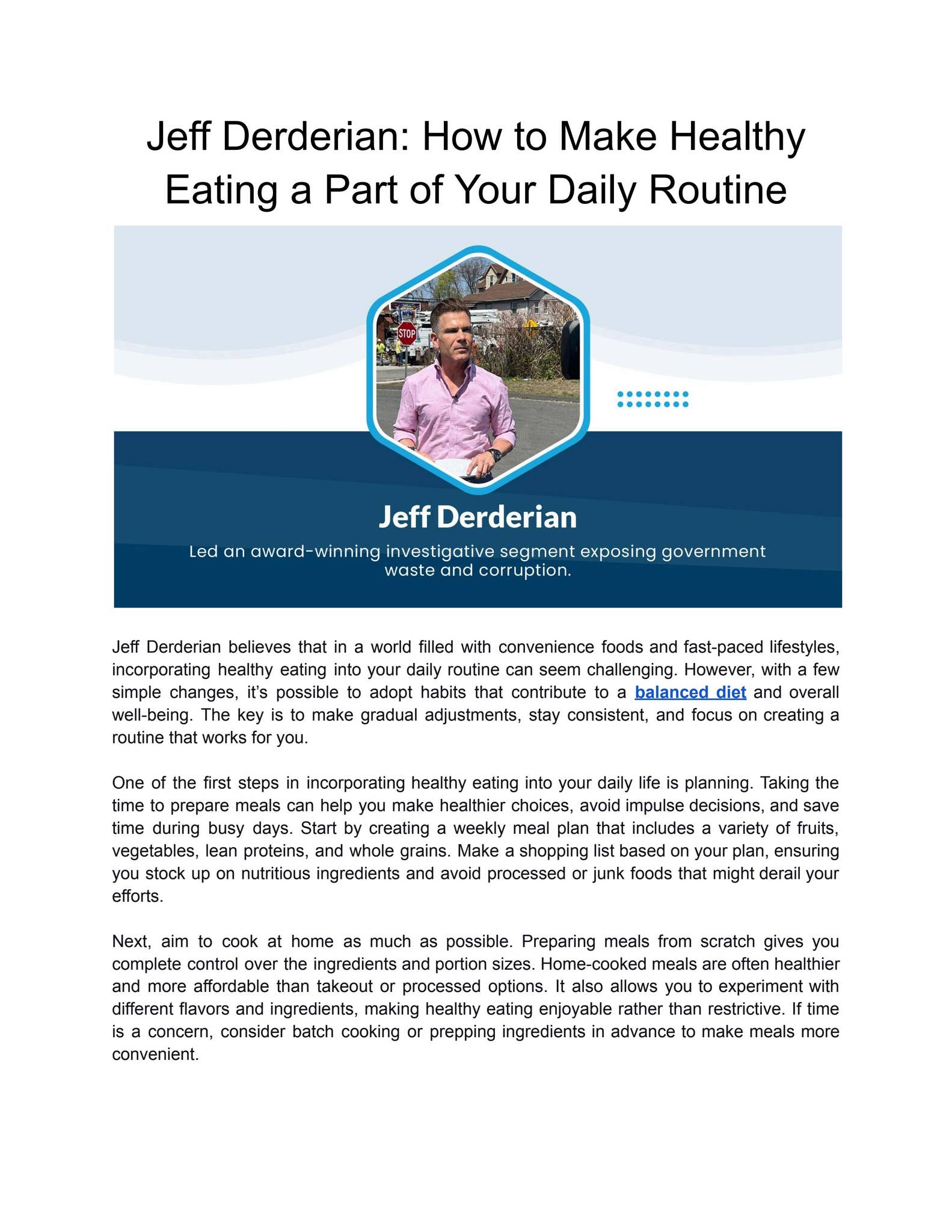 Jeff Derderian_ How to Make Healthy Eating a Part of Your Daily Routine ...