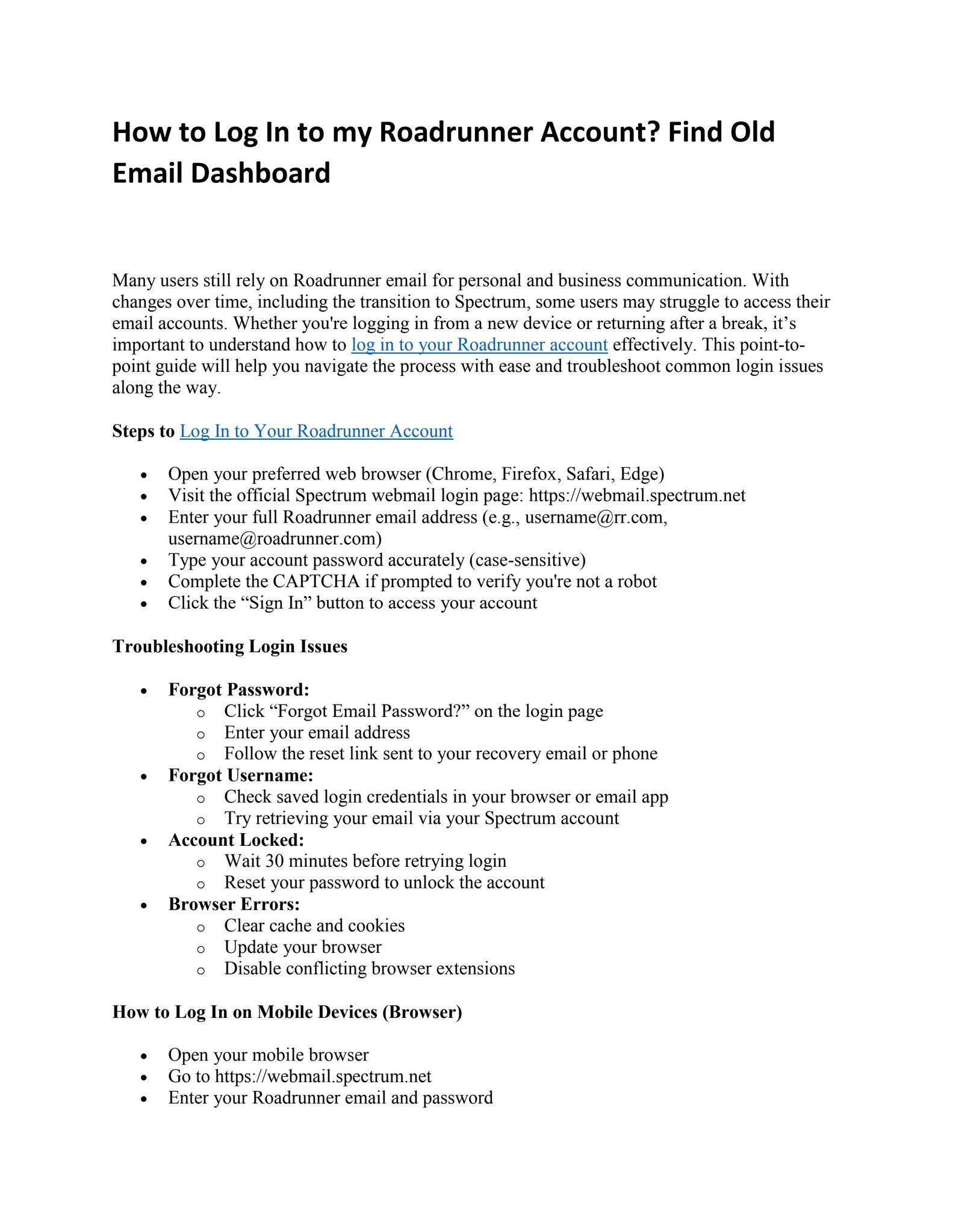 How to Log In to my Roadrunner Account-Find Old Email Dashboard by ...
