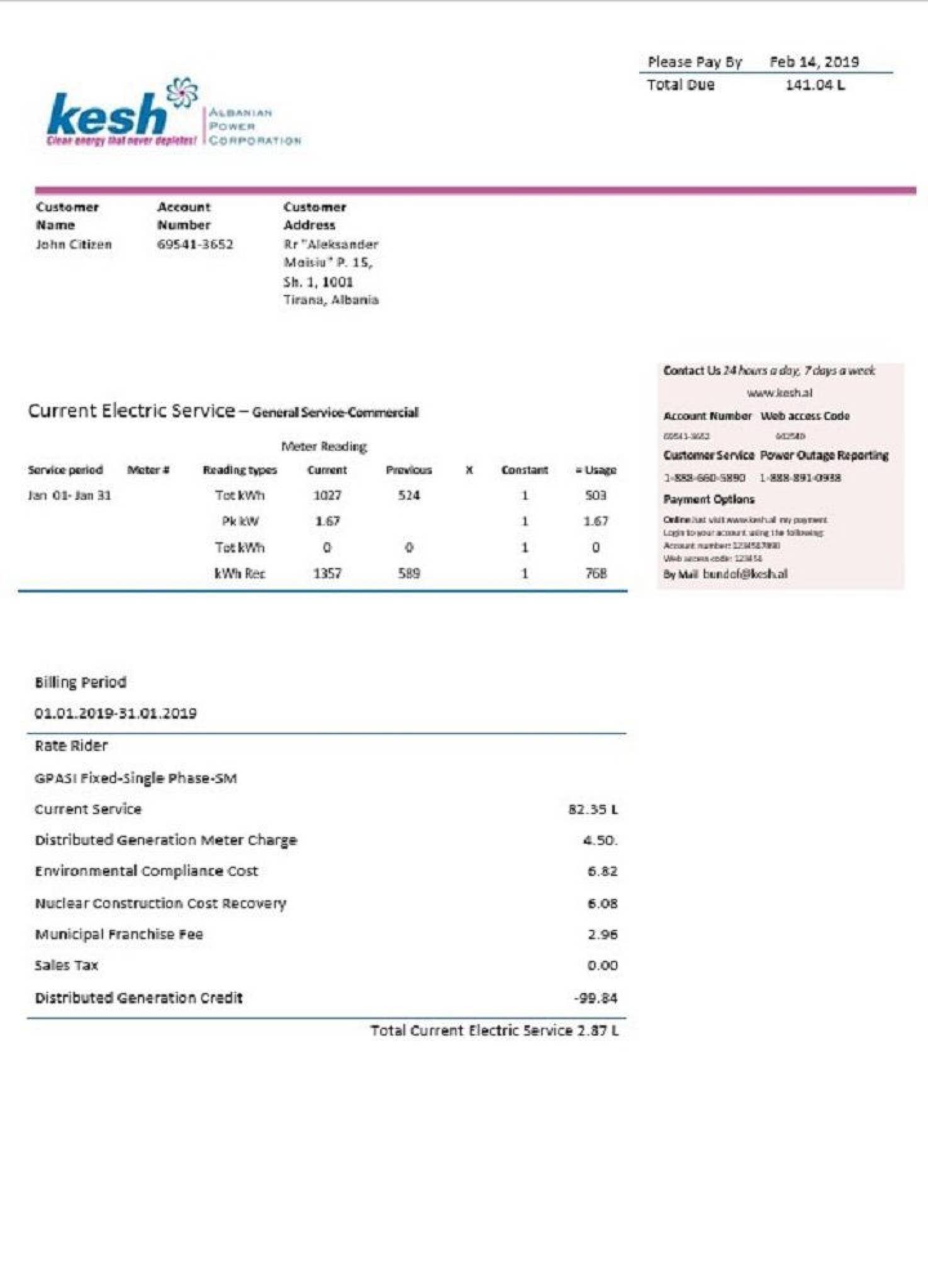 Albanian Albaniann Power Corporation utility bill download example in ...