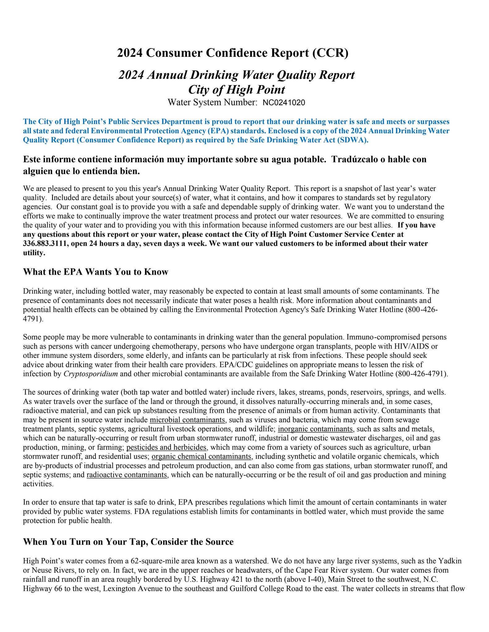 2024 Annual Drinking Water Quality Report City of High Point by ...