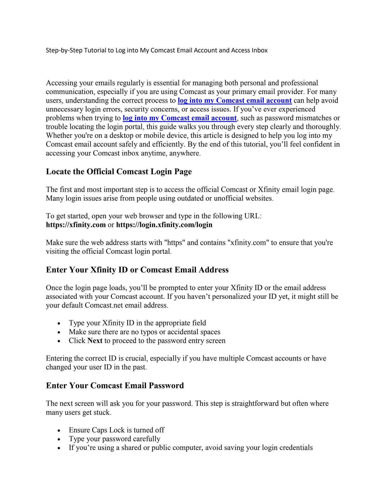 Step-by-Step Tutorial to Log into My Comcast Email Account and Access ...