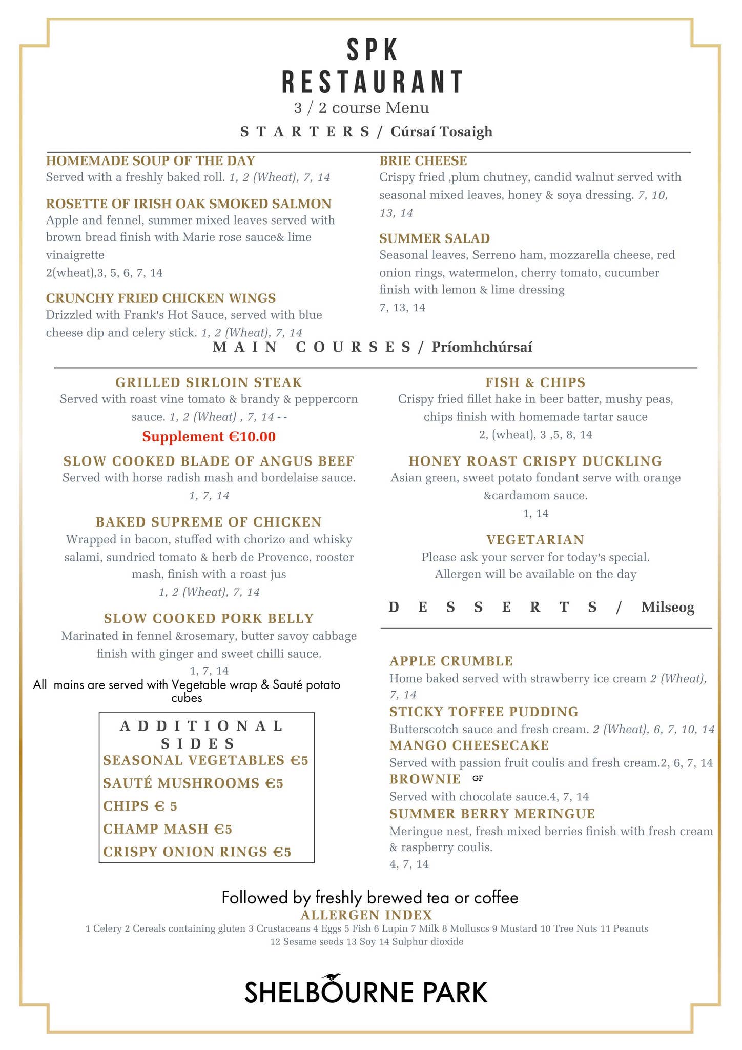 Shelbourne Park Greyhound Stadium Restaurant Menu by gogreyhoundracing ...