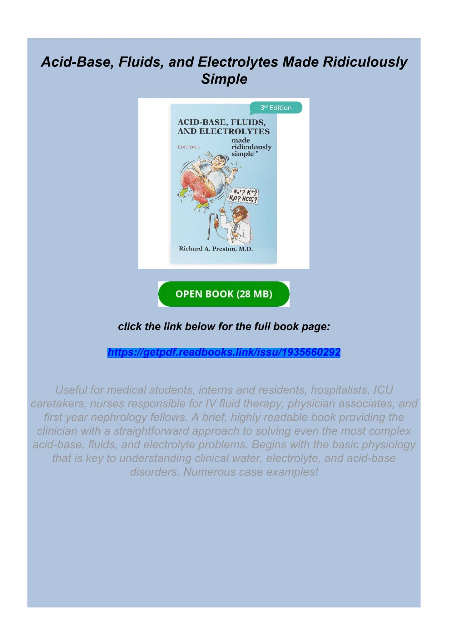 READ Acid-Base, Fluids, and Electrolytes Made Ridiculously Simple by ...