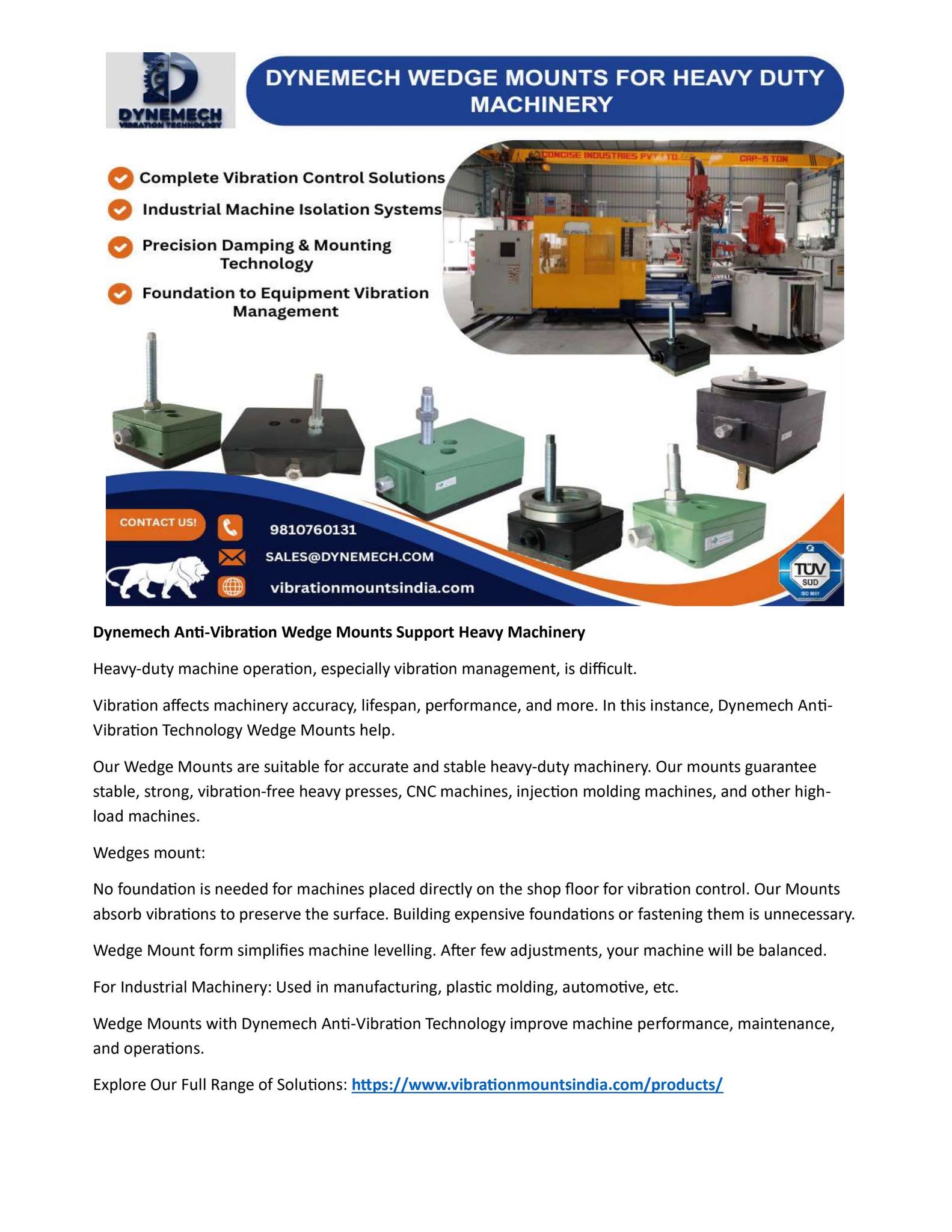 Dynemech Anti-Vibration Wedge Mounts Support Heavy Machinery by ...