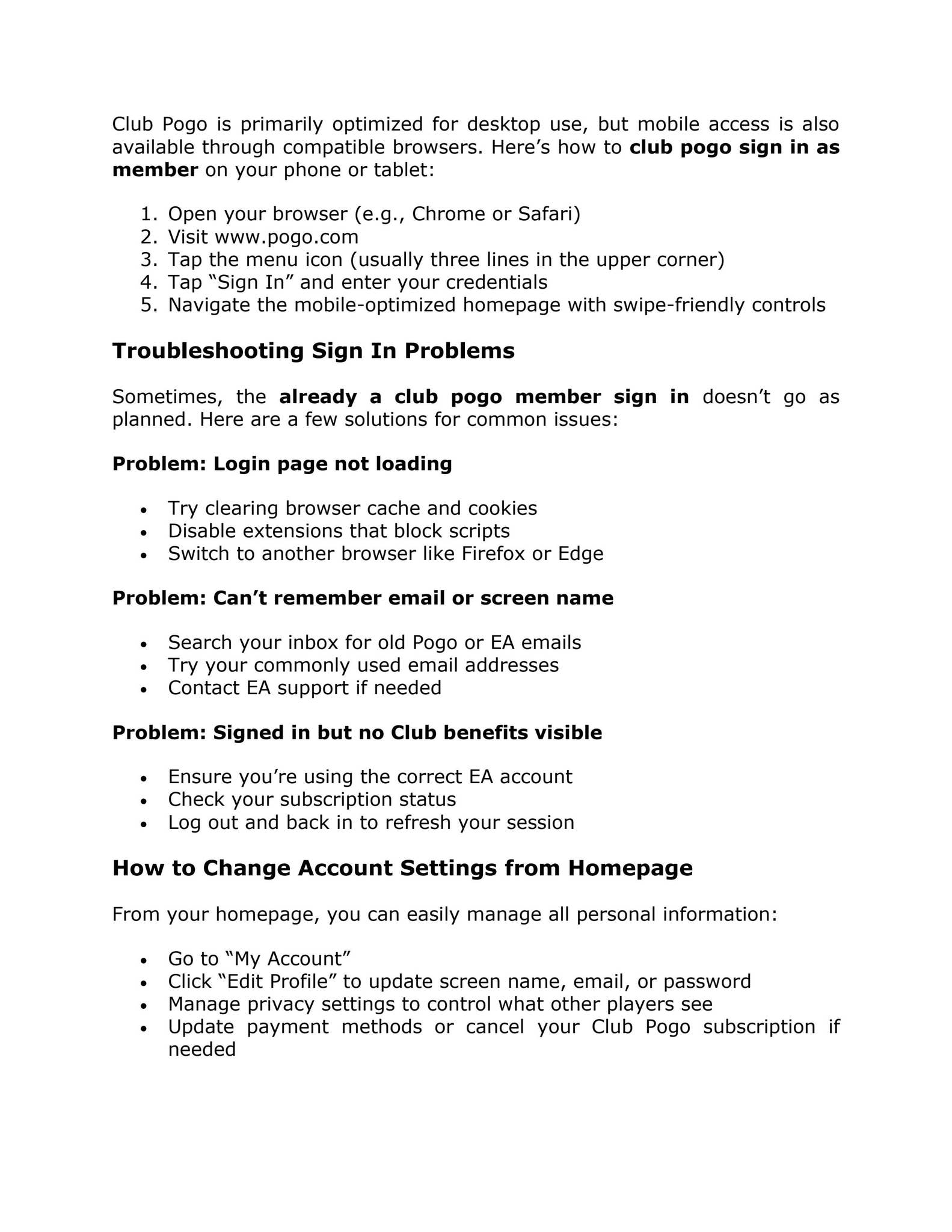 How to Sign In as a Club Pogo Already a Member and Manage Your Pogo ...