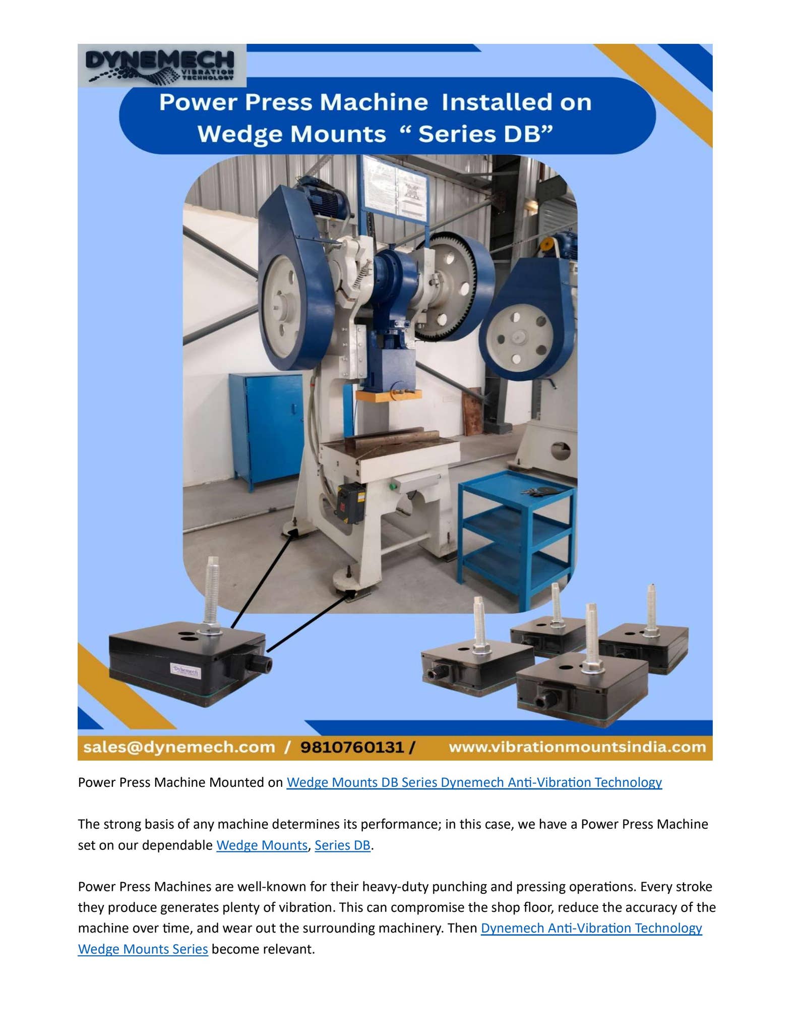 Power Press Machine Mounted on Wedge Mounts DB Series Dynemech Anti ...