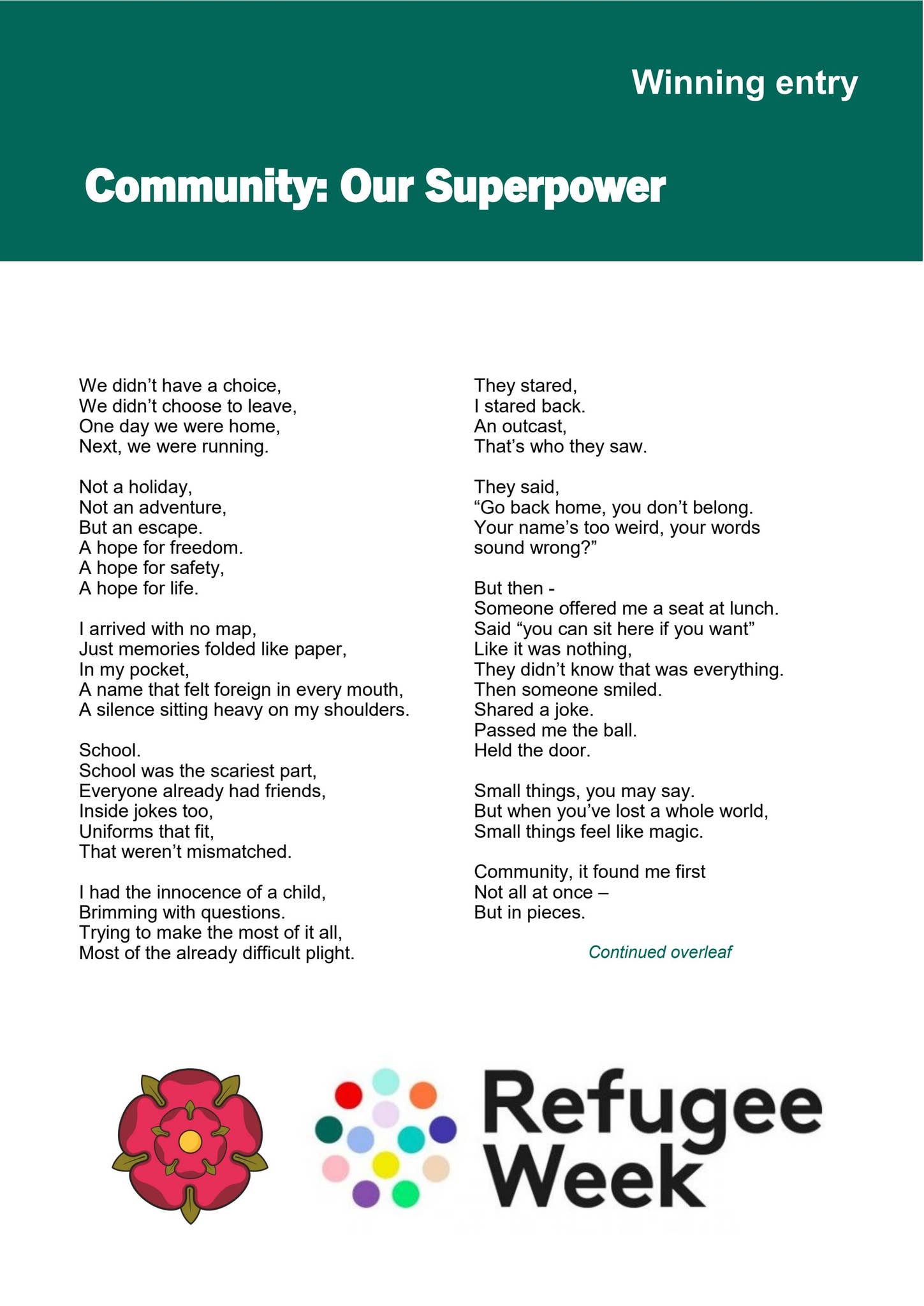 Refugee Week 2025 - Poetry Competition by Lancaster Girls' Grammar ...