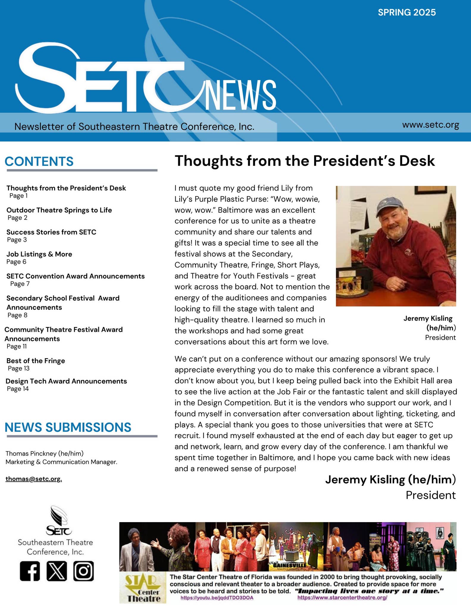 SETC News Spring 2025 by Southeastern Theatre Conference - Issuu