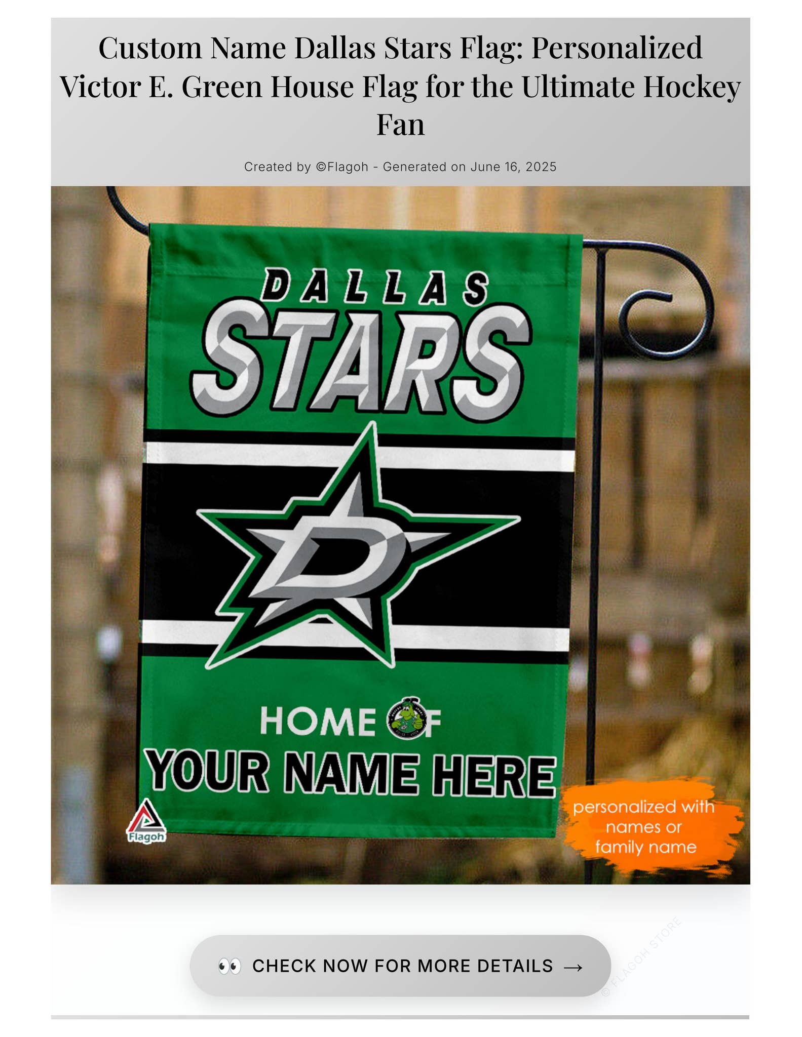 Custom Name Dallas Stars Flag: Personalized Victor E. Green House Flag ...